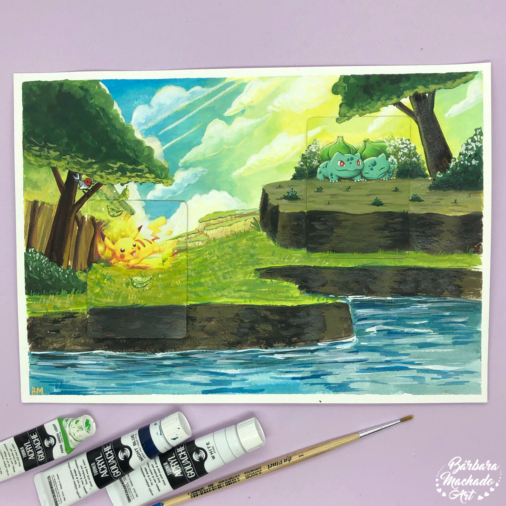 ArtStation - Trading Card Composition - Pokemon Pikachu x Bulbasaur