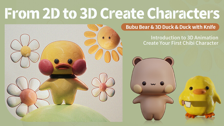 Wing fox - From 2D to 3D Create Chibi Characters "Bubu Bear" "3D Duck" "Duck with Knife"