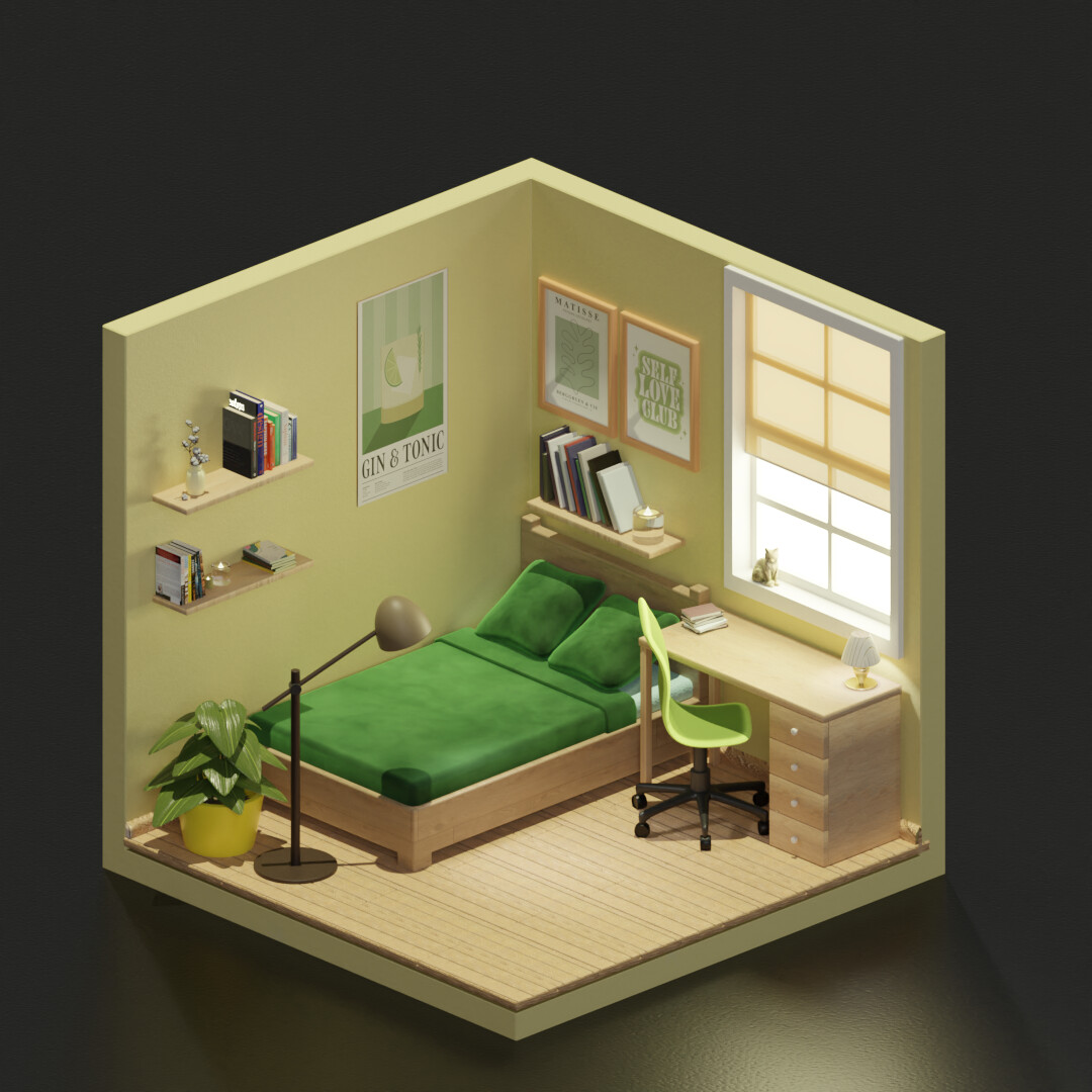 ArtStation - 3D isometric room create by Blender
