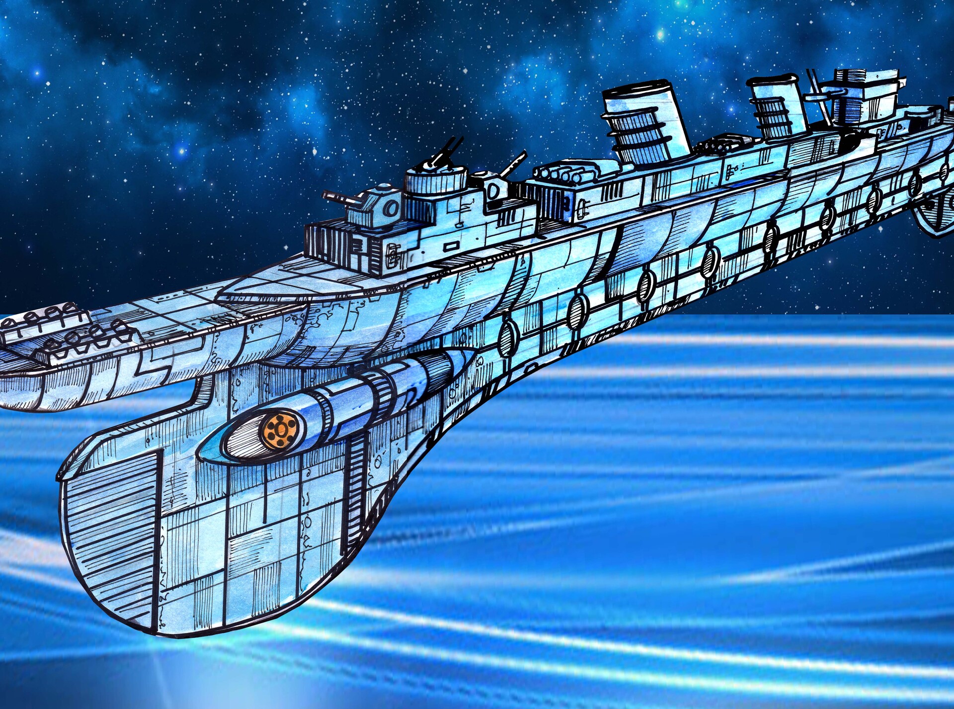 ArtStation - space ship illustration retrofuturistic dieselpunk 1