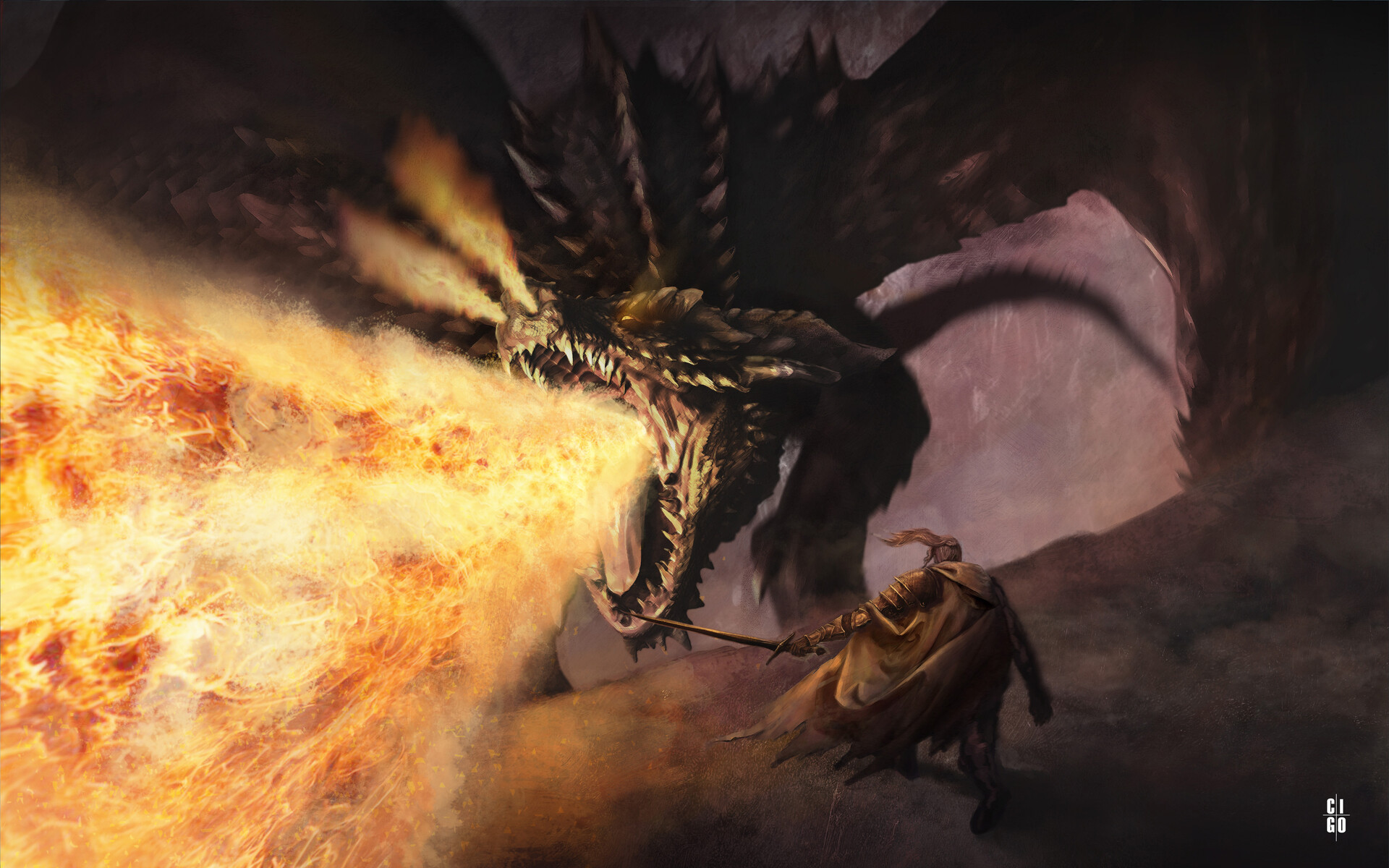 ArtStation - Battle with the Cavern Dragon