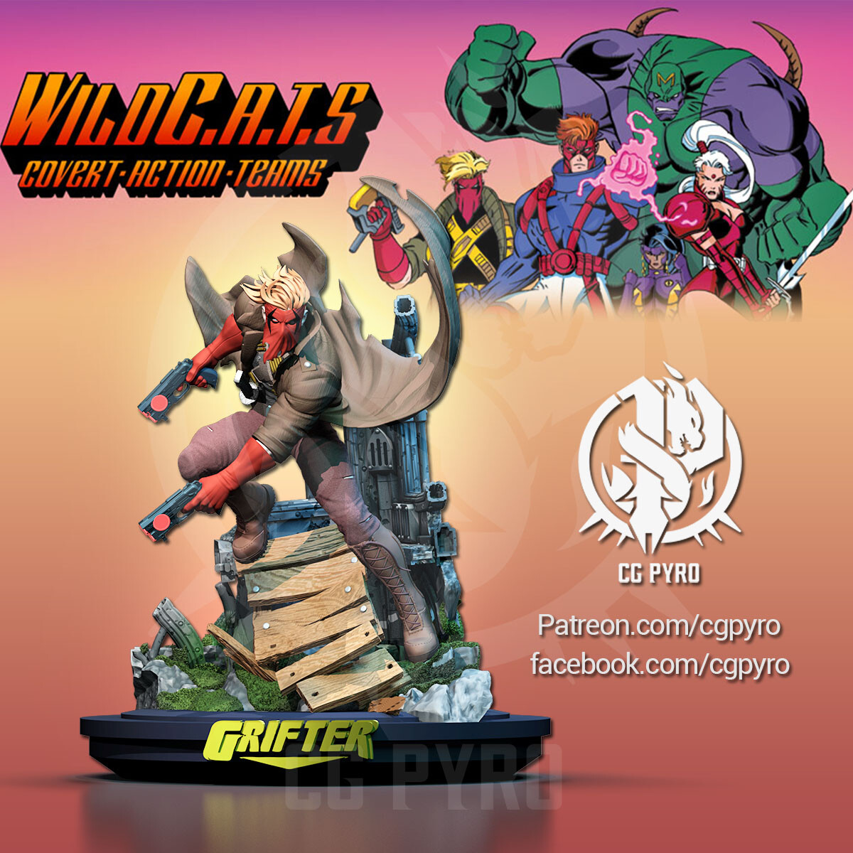 ArtStation - Grifter from Wild CATS by Jim Lee comics STL files for 3d printing fanart by CG Pyro
