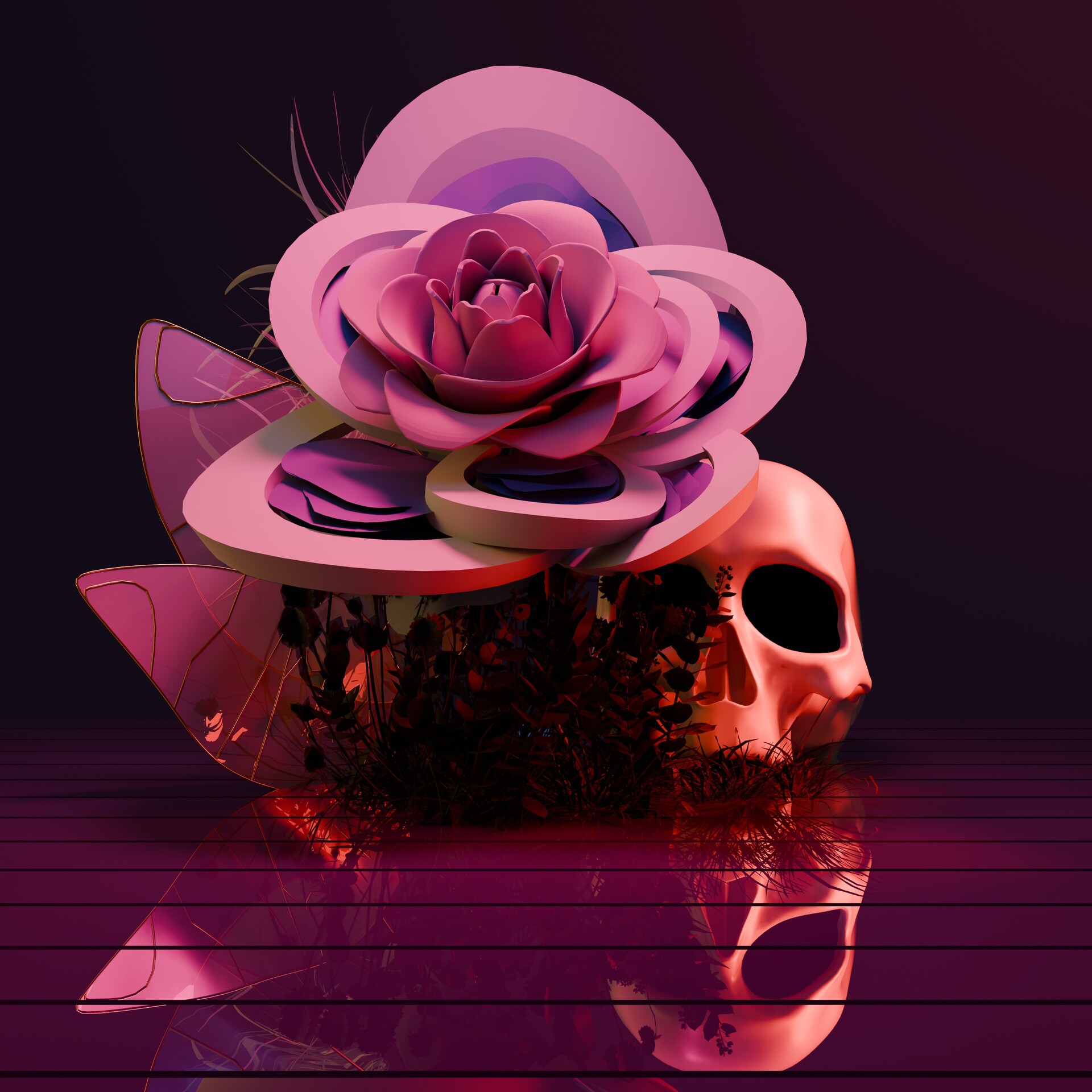 ArtStation - Abstract Scene Skull and Flowers