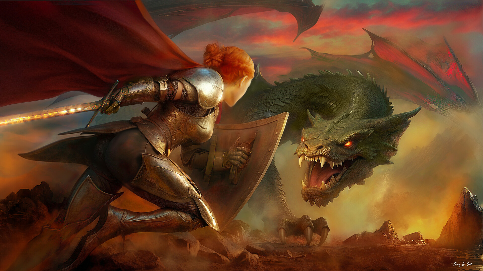 ArtStation - "Fight against the Dragon" Digital Painting