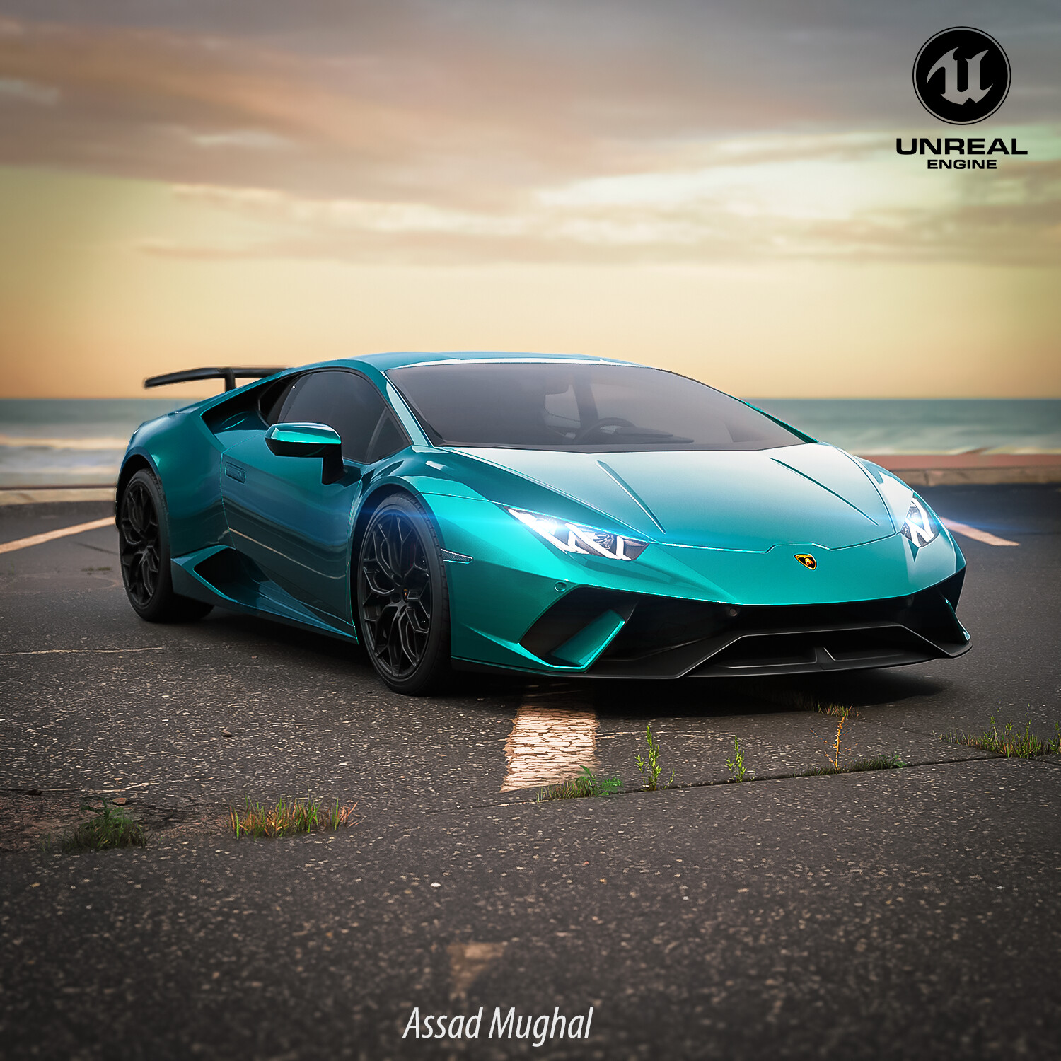 ArtStation - Lambo Render Beach Sunset
