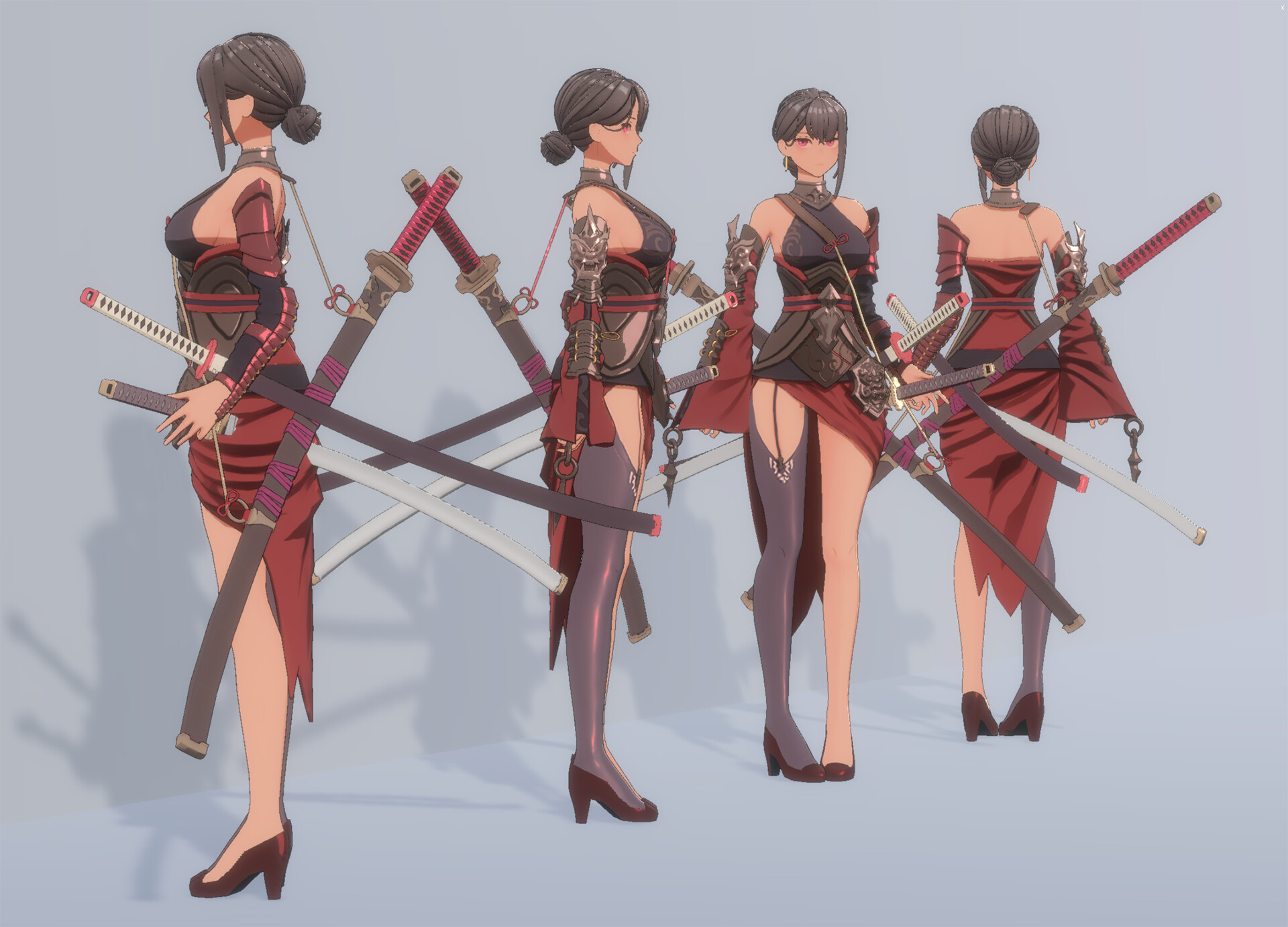 dong ju kim - Samurai girl Fan Art - Bake Hand Paint and PBR+NPR Shader graph study