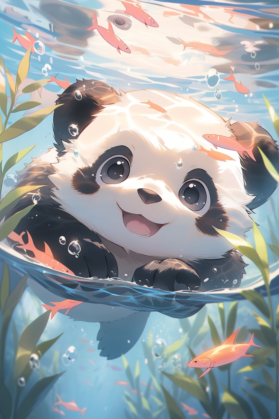 kimlong lehoang - Watercolor Panda Portrait, Panda in Pond