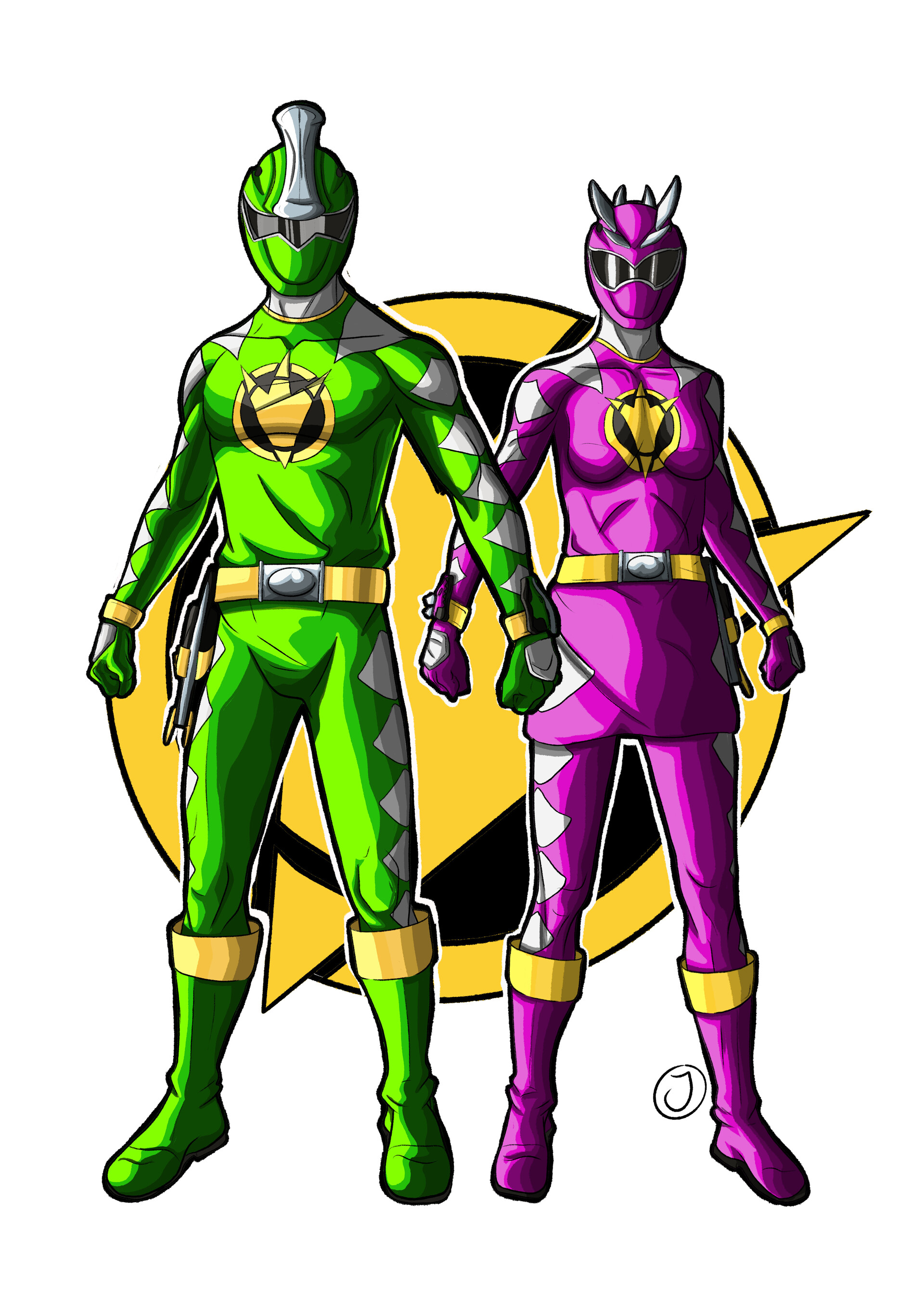 ArtStation - Power rangers Dino Thinder Green and Pink
