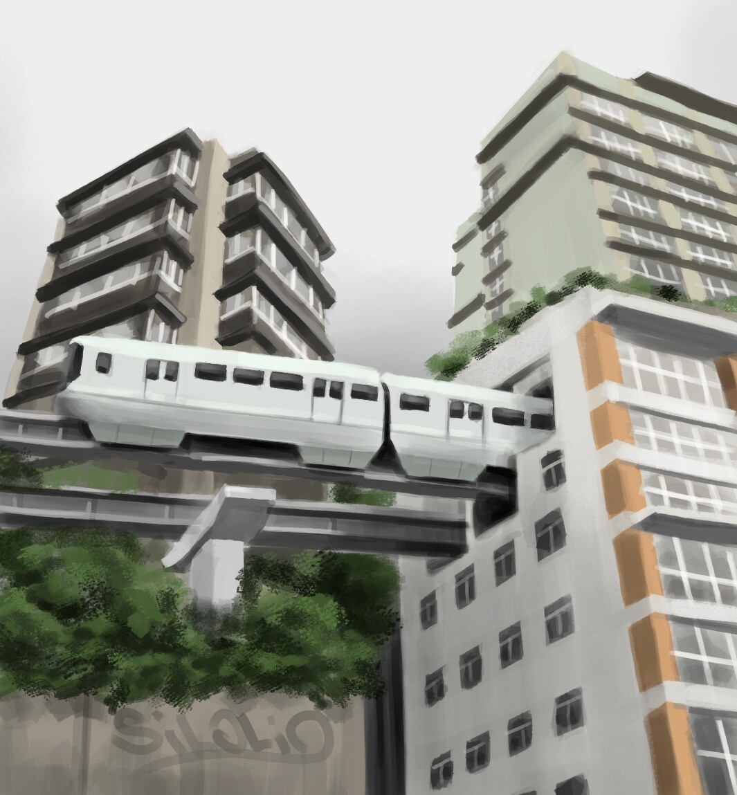 ArtStation - train passing by a residential house