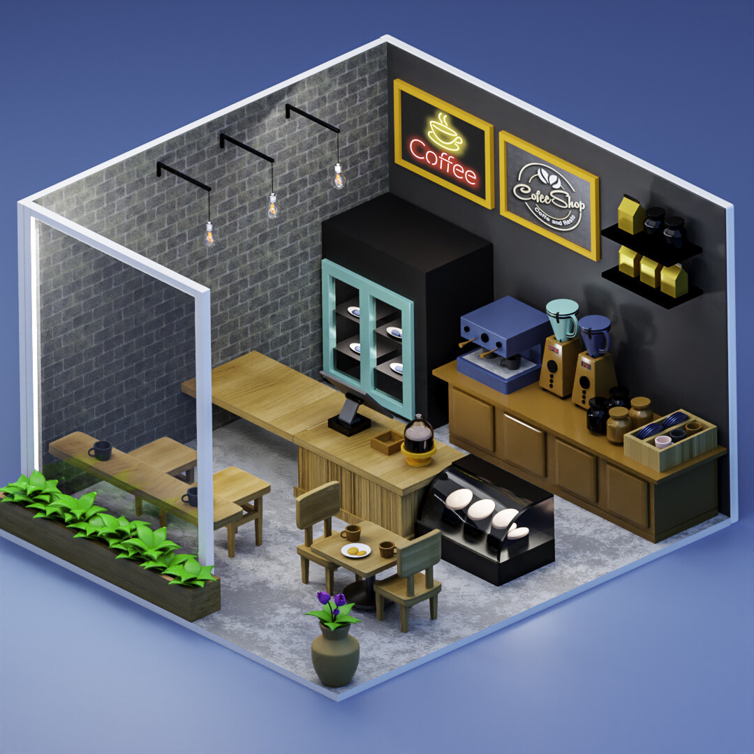 ArtStation - Poly coffee shop☕️