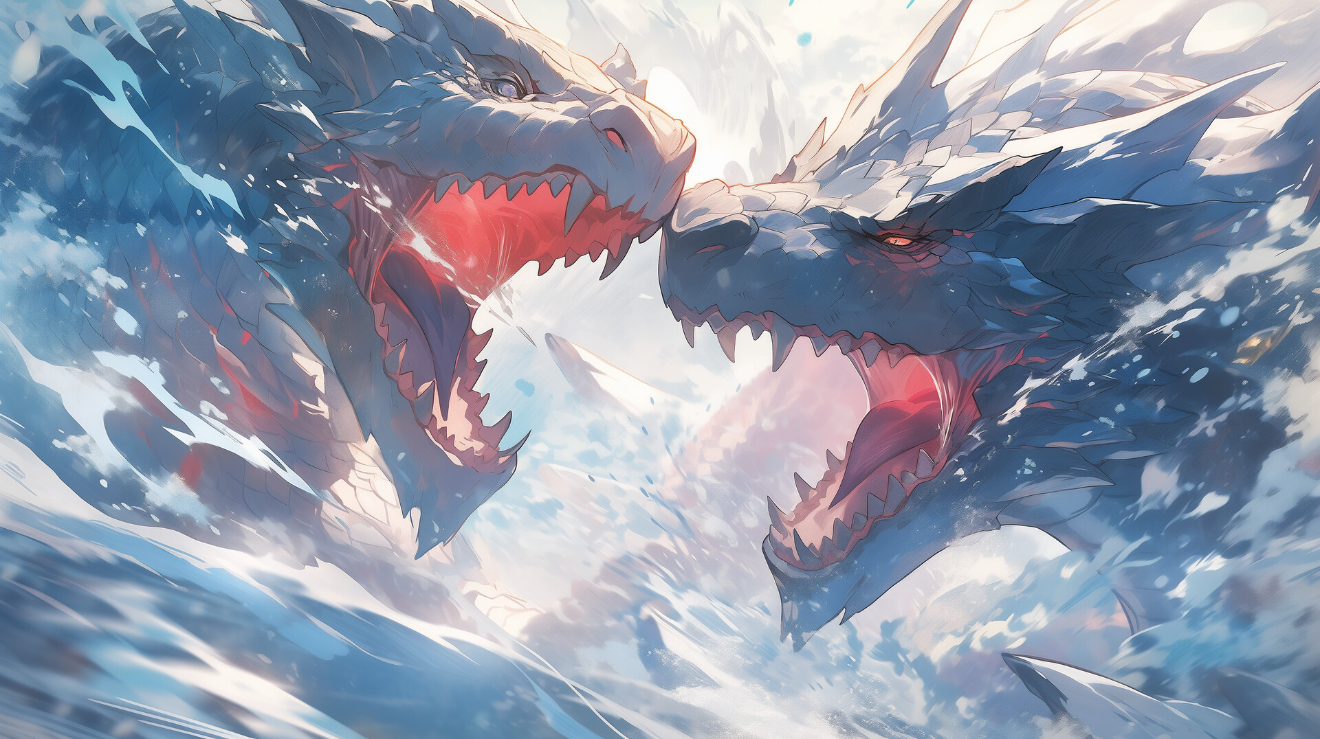 ArtStation - Water Dragons Interlocked in Battle