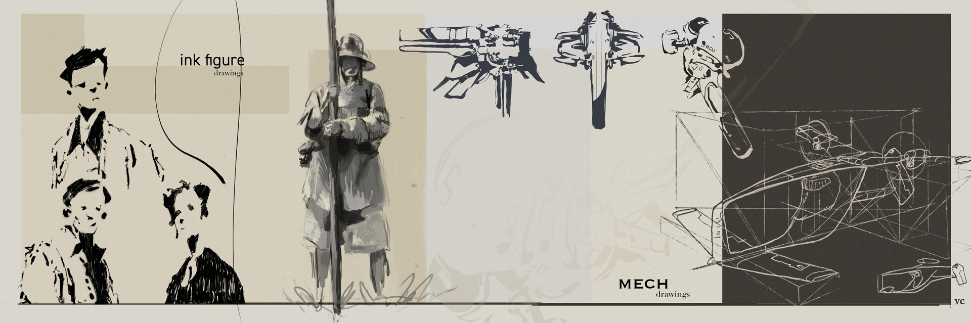 ArtStation - ink figure/ mech drawing