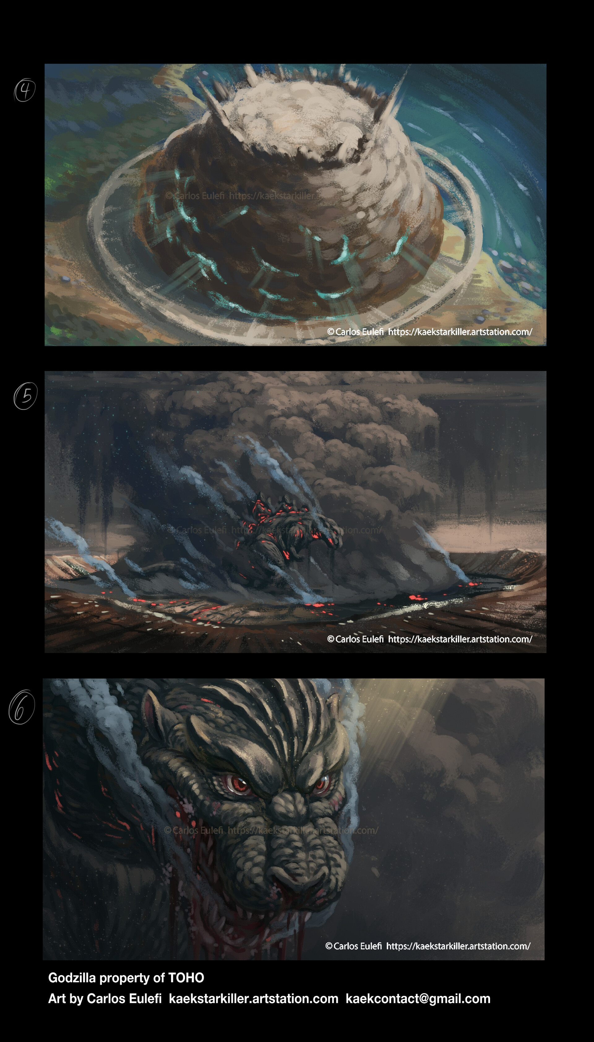Carlos Eulefi - Godzilla fight panels