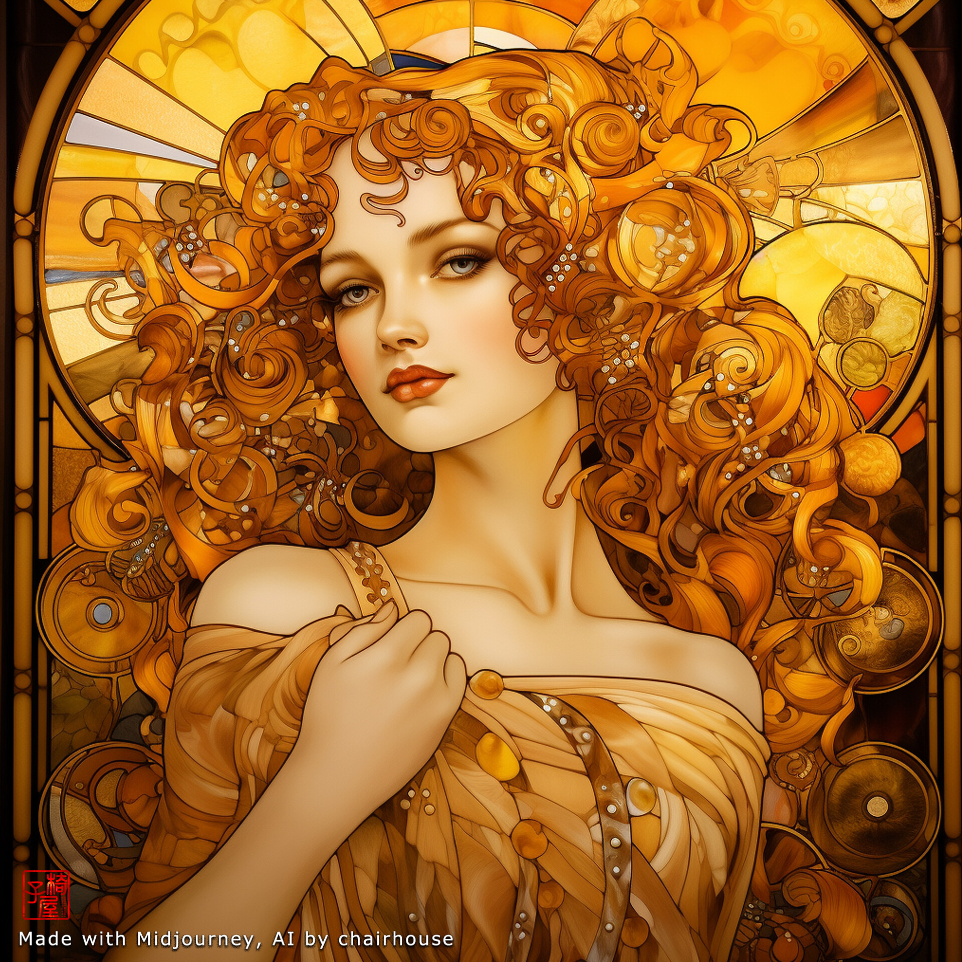 ArtStation - golden stained glass windy lady with #Midjourney 240102