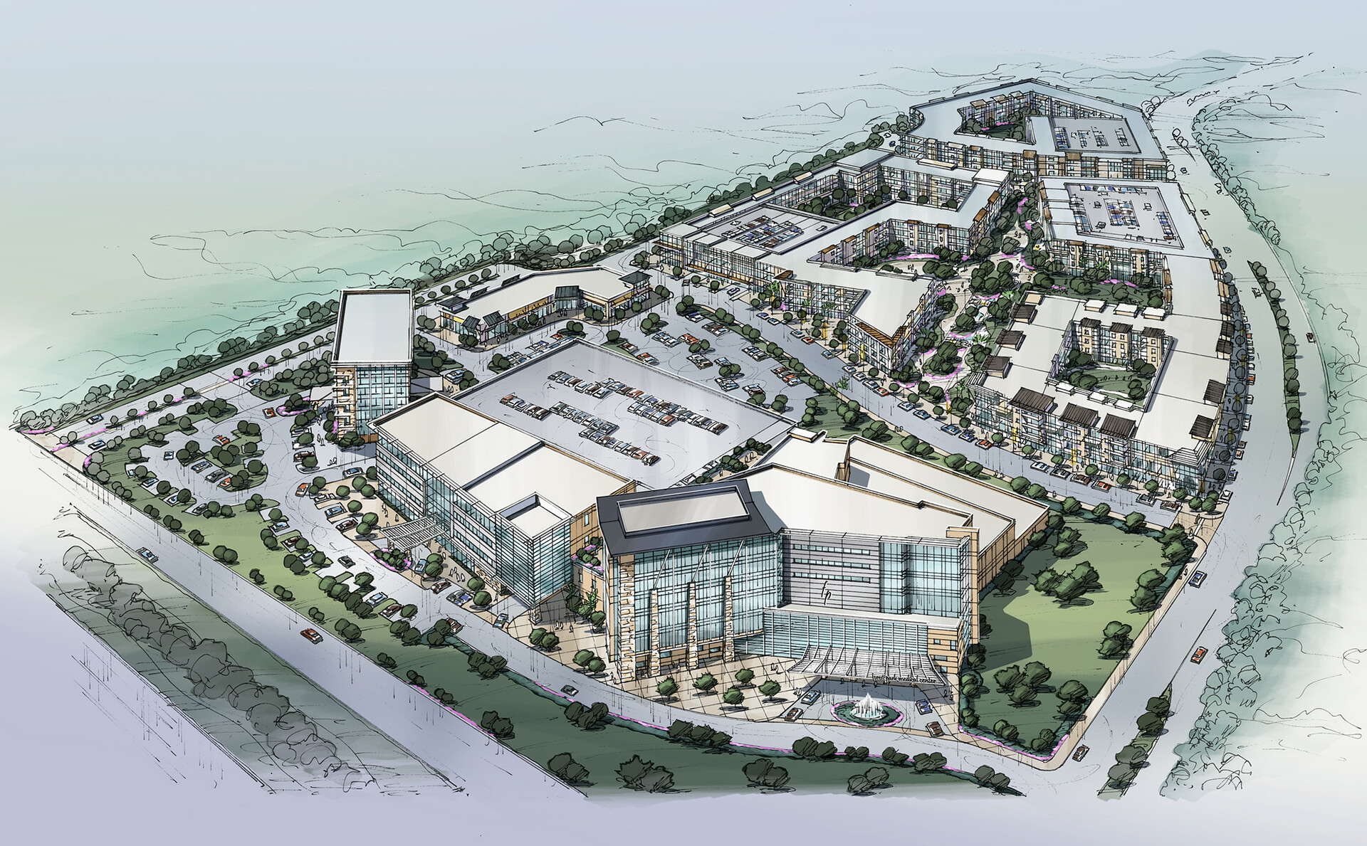 ArtStation - Aerial Rendering of Mixed-Use Concept