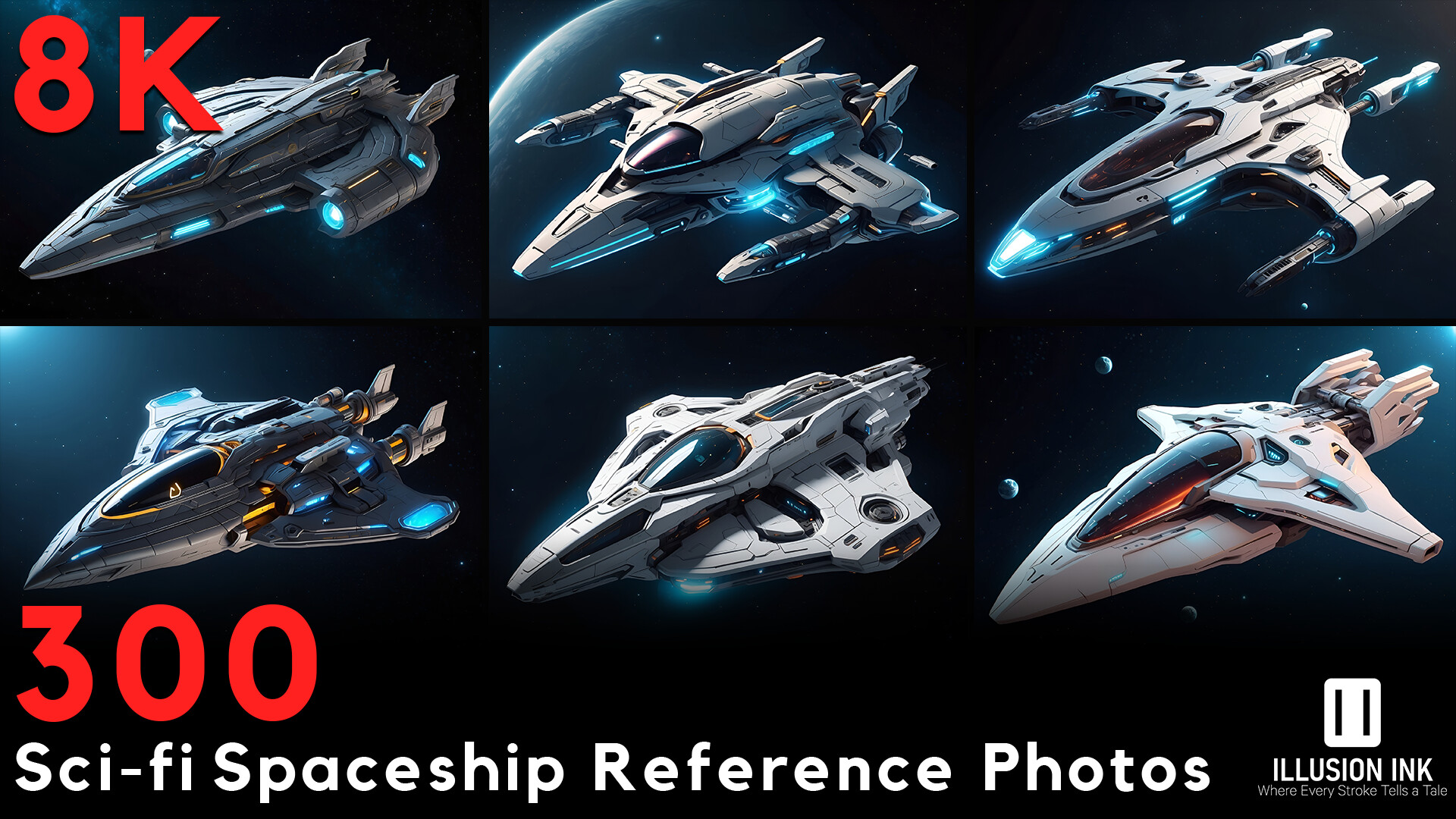 ILLUSION INK - 300 Sci-fi Spaceship Reference Photos | 8K