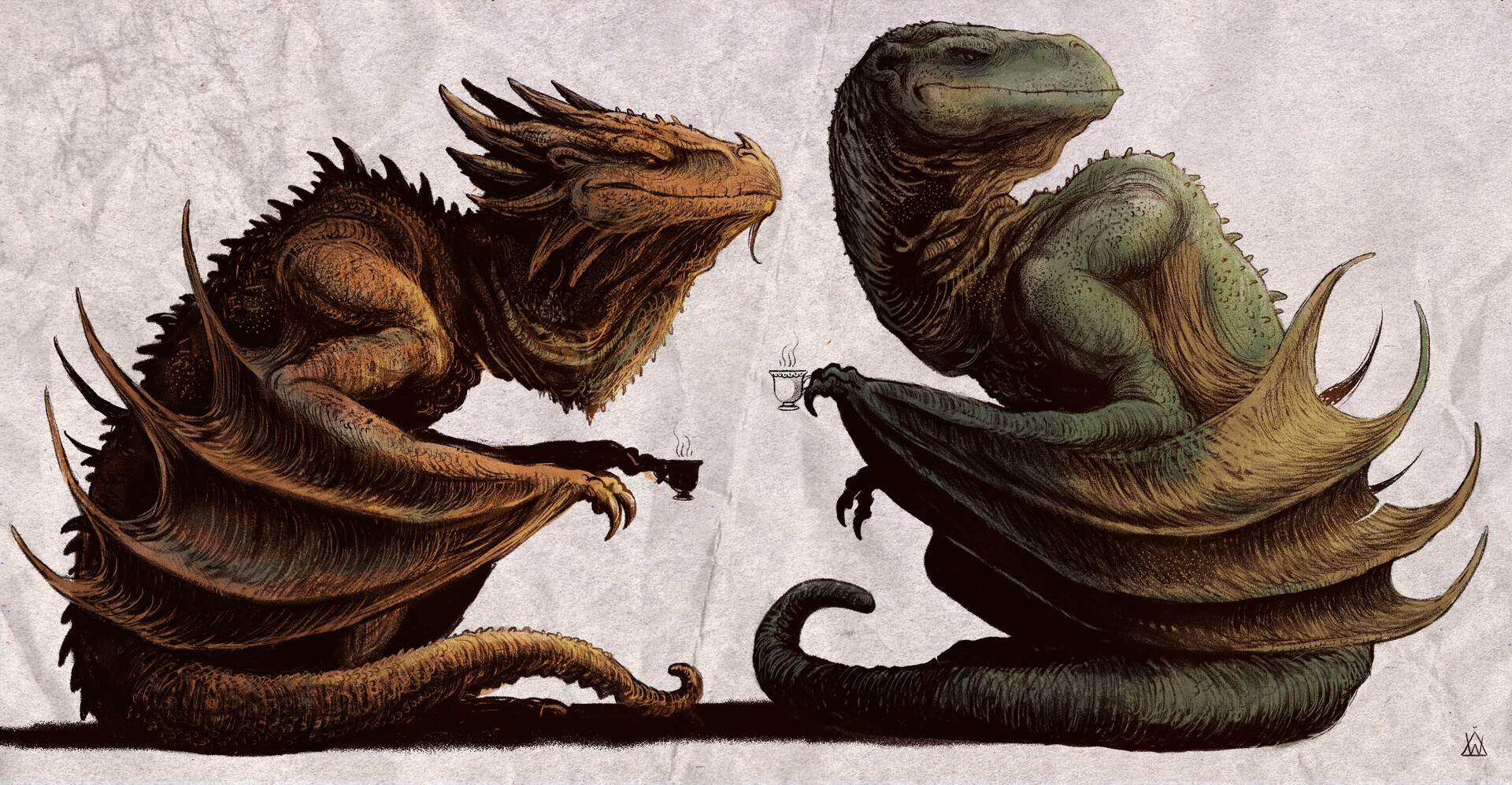 ArtStation - Vhagar and Vermithor drinking coffee and judging youth