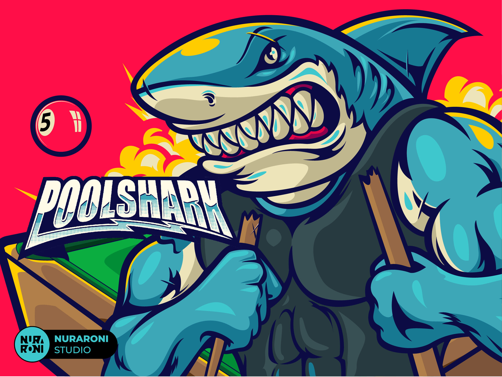ArtStation - PoolShark Mascot Logo Design by Nuraroni Studio