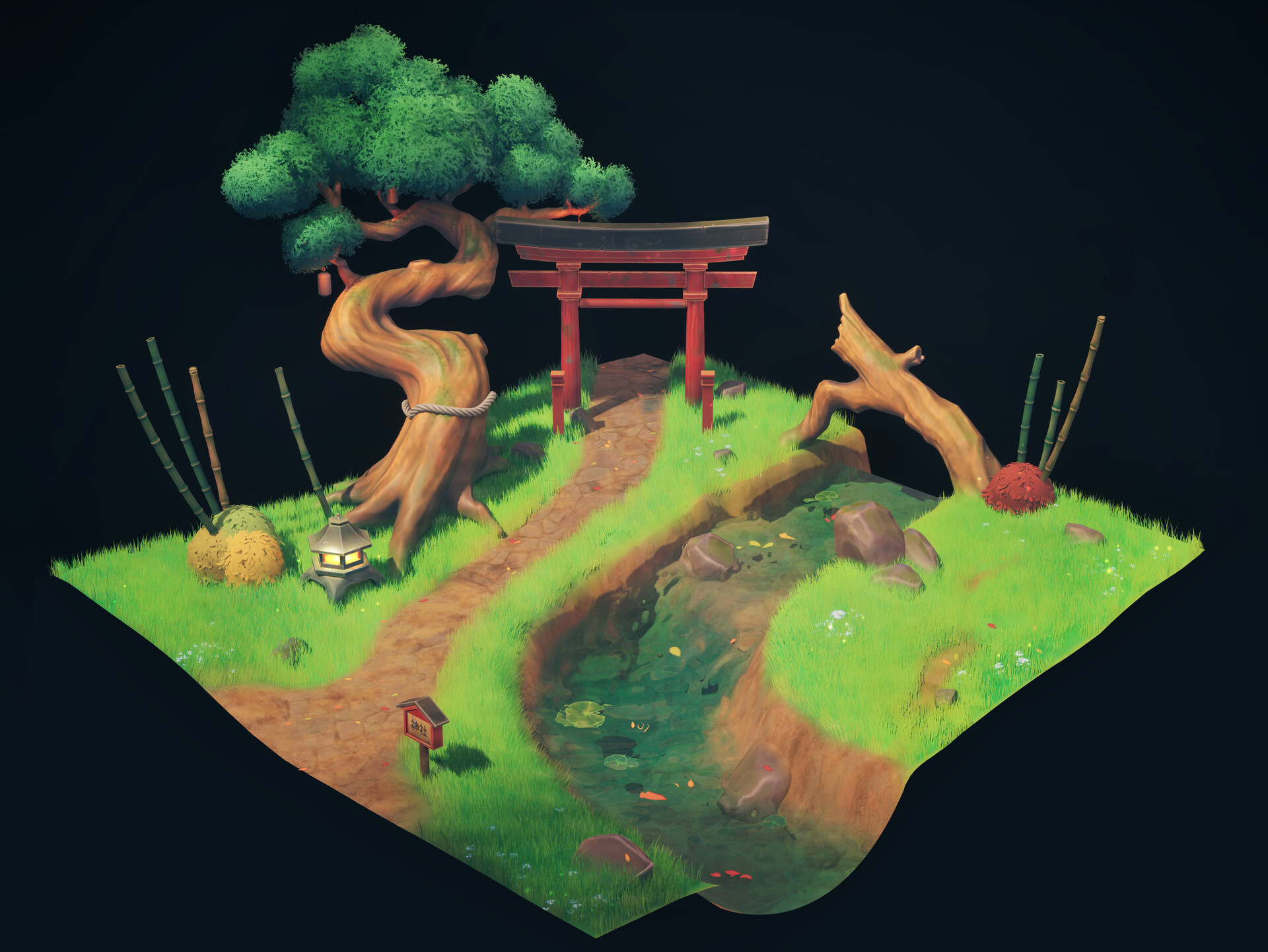ArtStation - Stylized Tree shrine Diorama