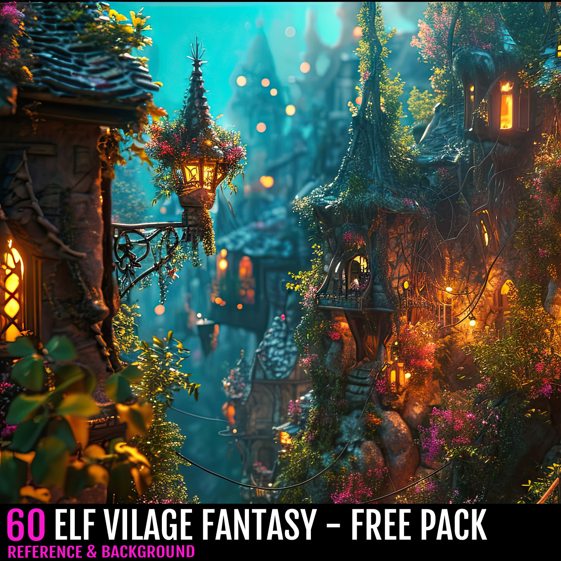 ArtStation - AMAZING FREE PACK - 60 ELF VILAGE FANTASY BACKGROUND / 8K