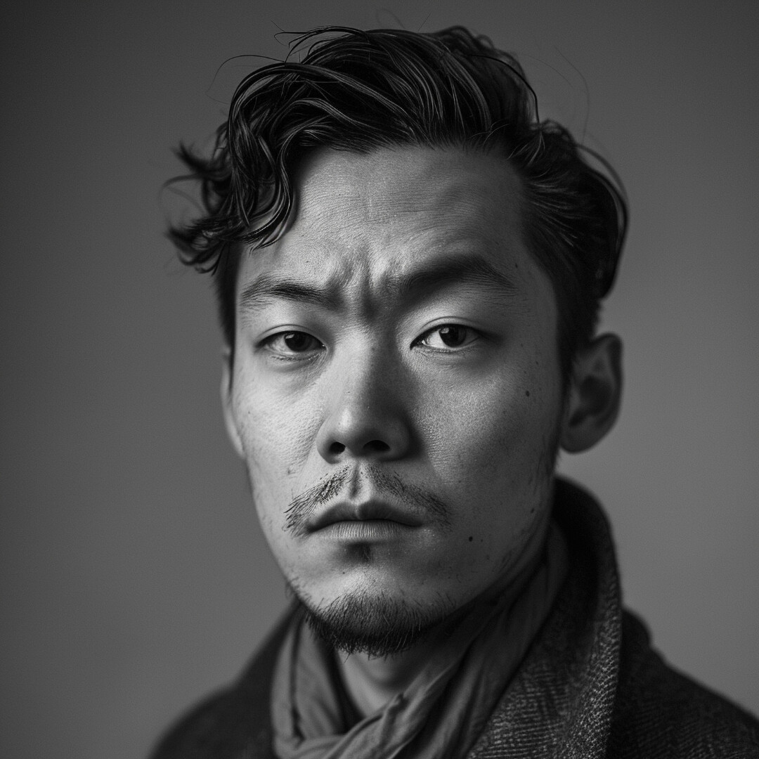 ArtStation - Realistic Gray Scale ASIAN MAN Portrait