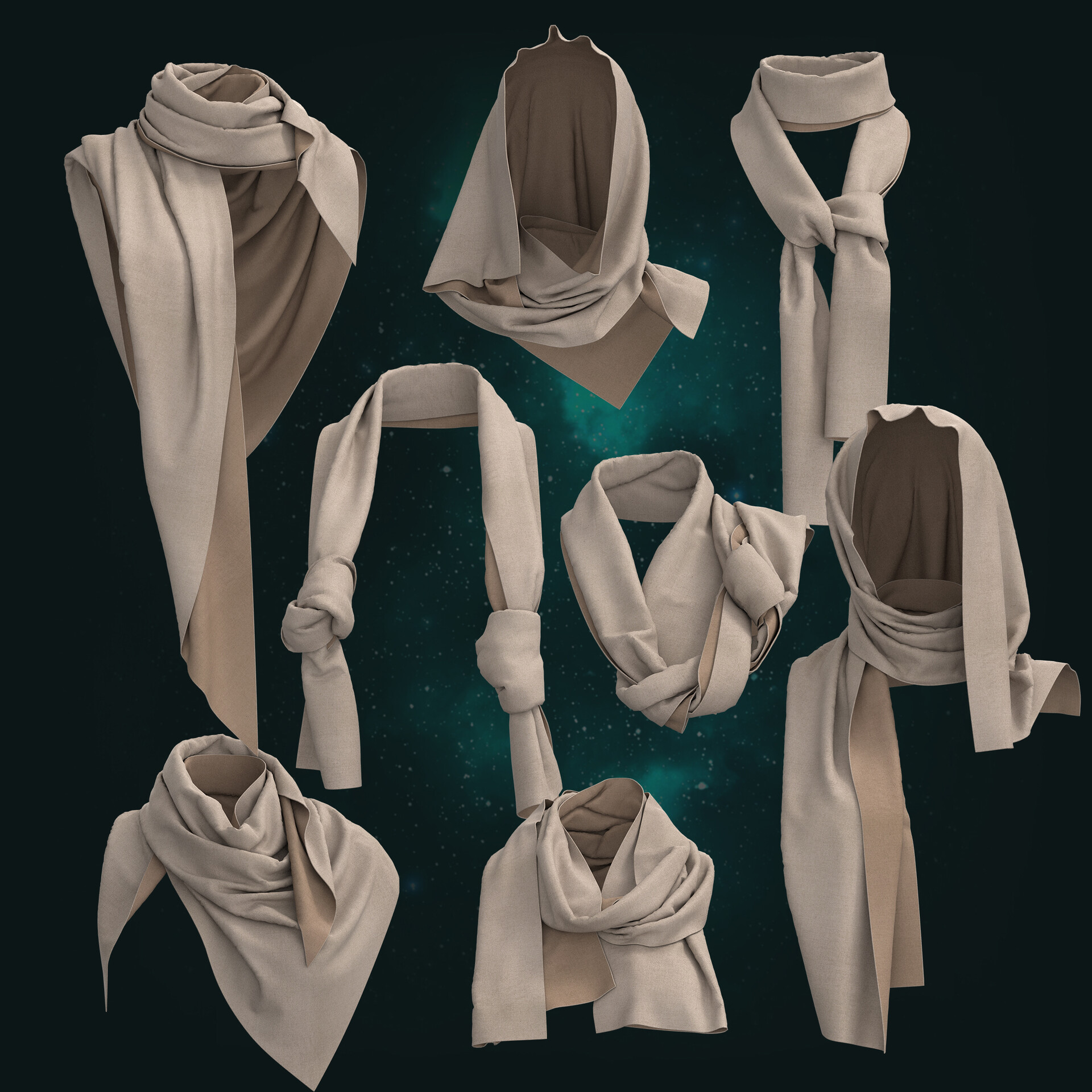 ArtStation - 8 female scarf & shawl