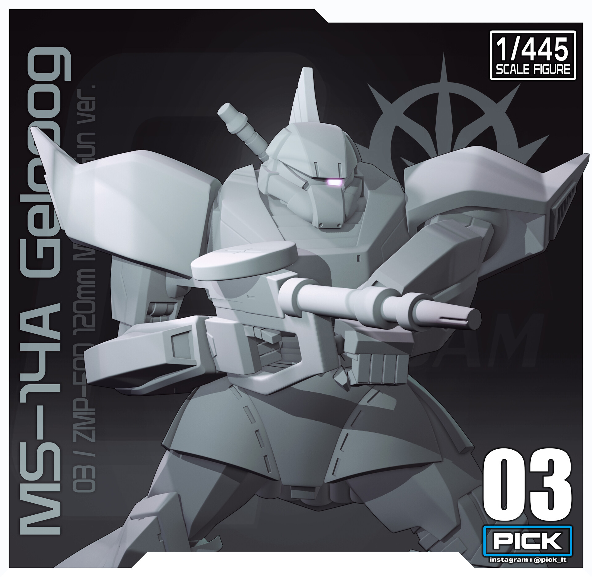 Pierrick LE TEXIER - 03/ MS-14A Gelgoog ZMP-50D 120mm Machine Gun ver. / 3D Resin Print Mini ...