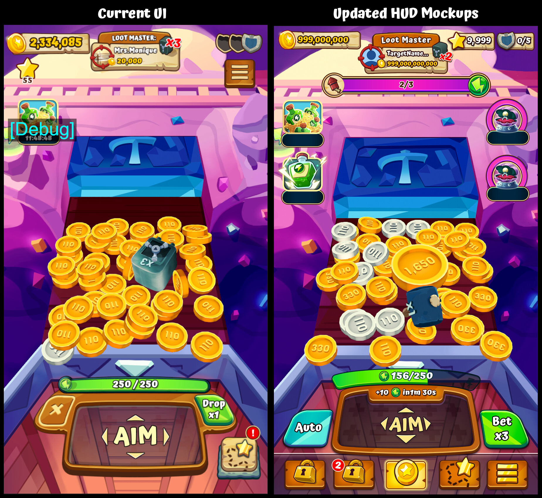 Sara Sharp Portfolio - Coin Dozer Adventures: HUD UI Exploration
