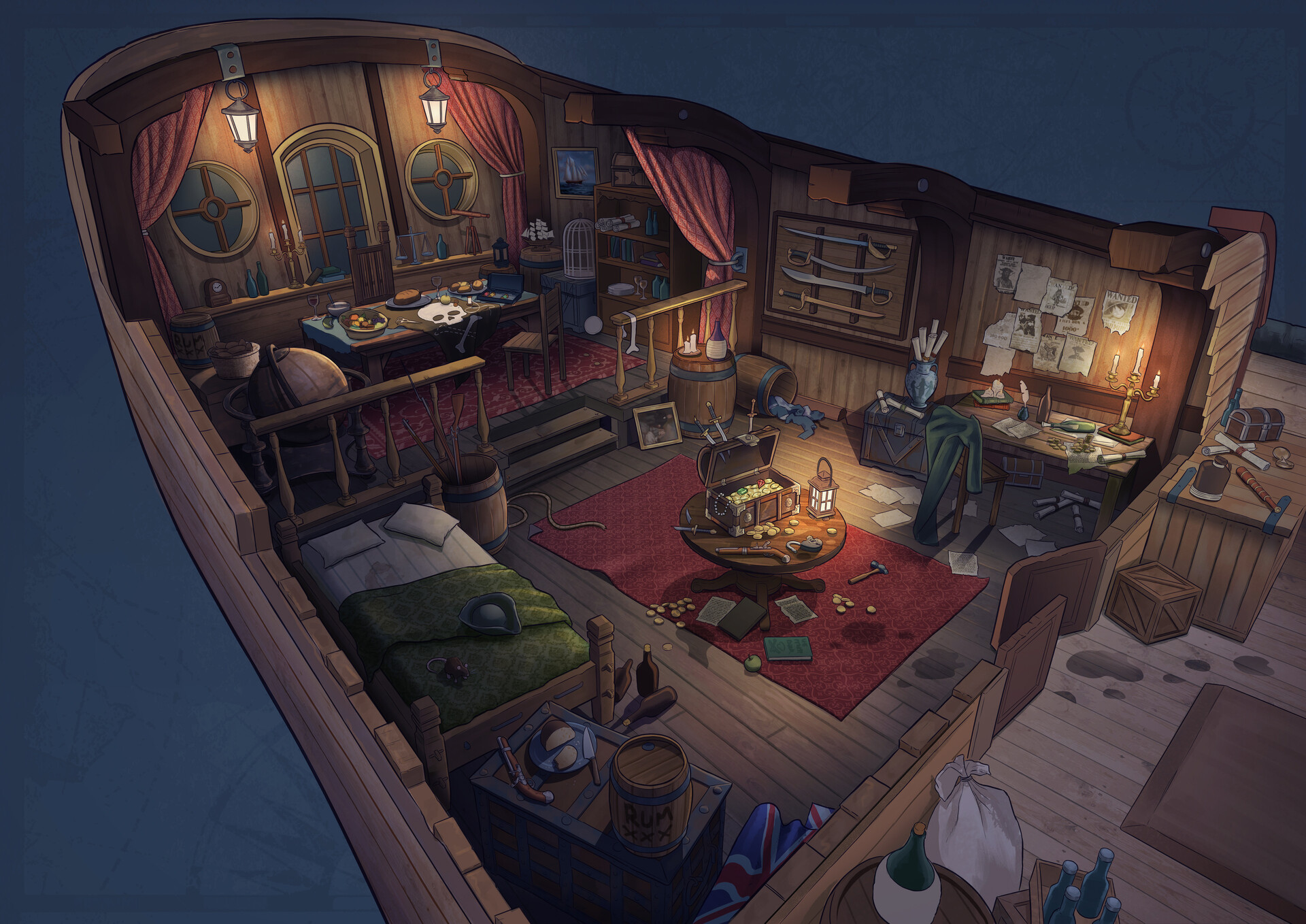 Captains Quarters On A Pirate Ship Ship Captain Quarters Royalty Free