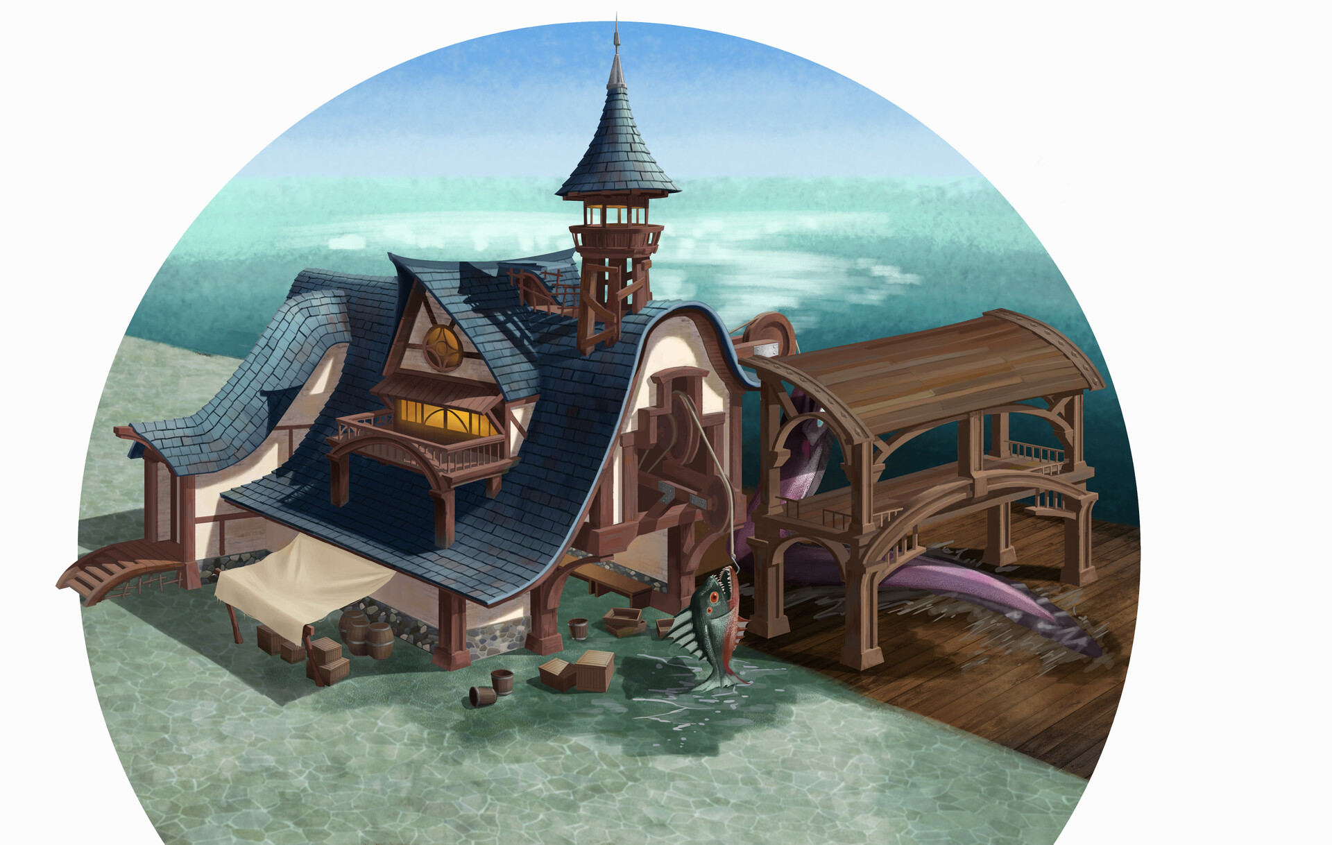 ArtStation - a medieval port building