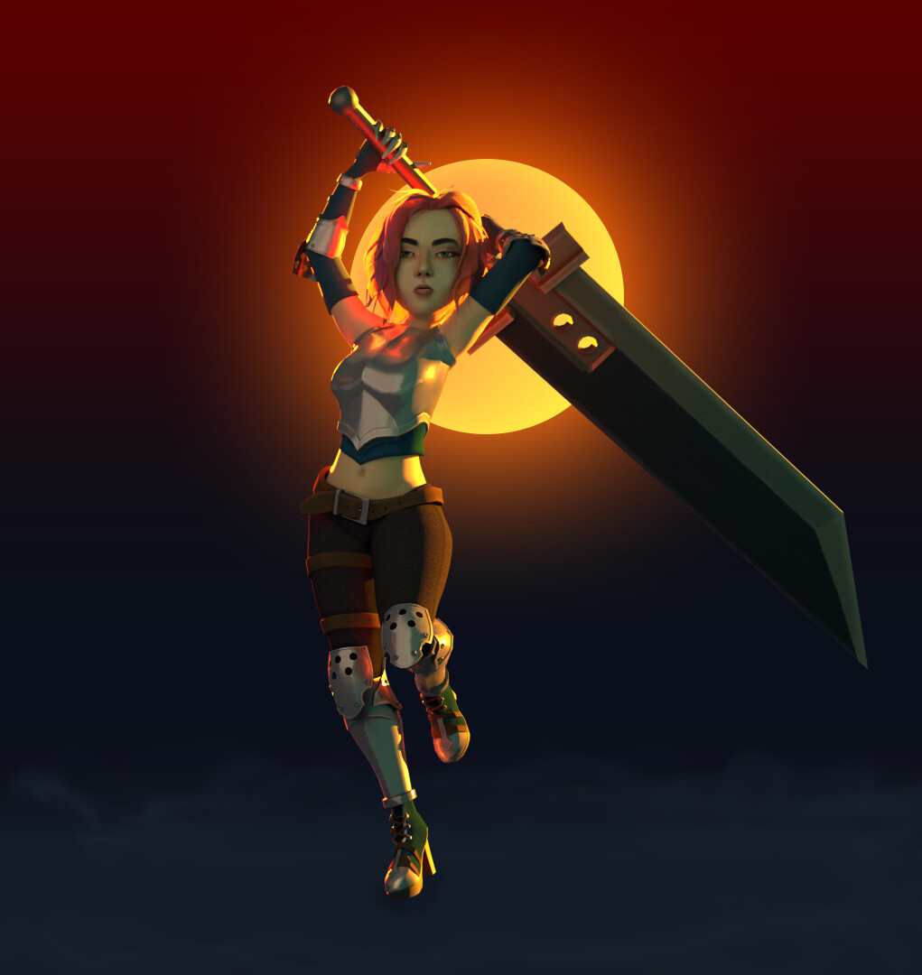 ArtStation - Pink haired fighter WIP