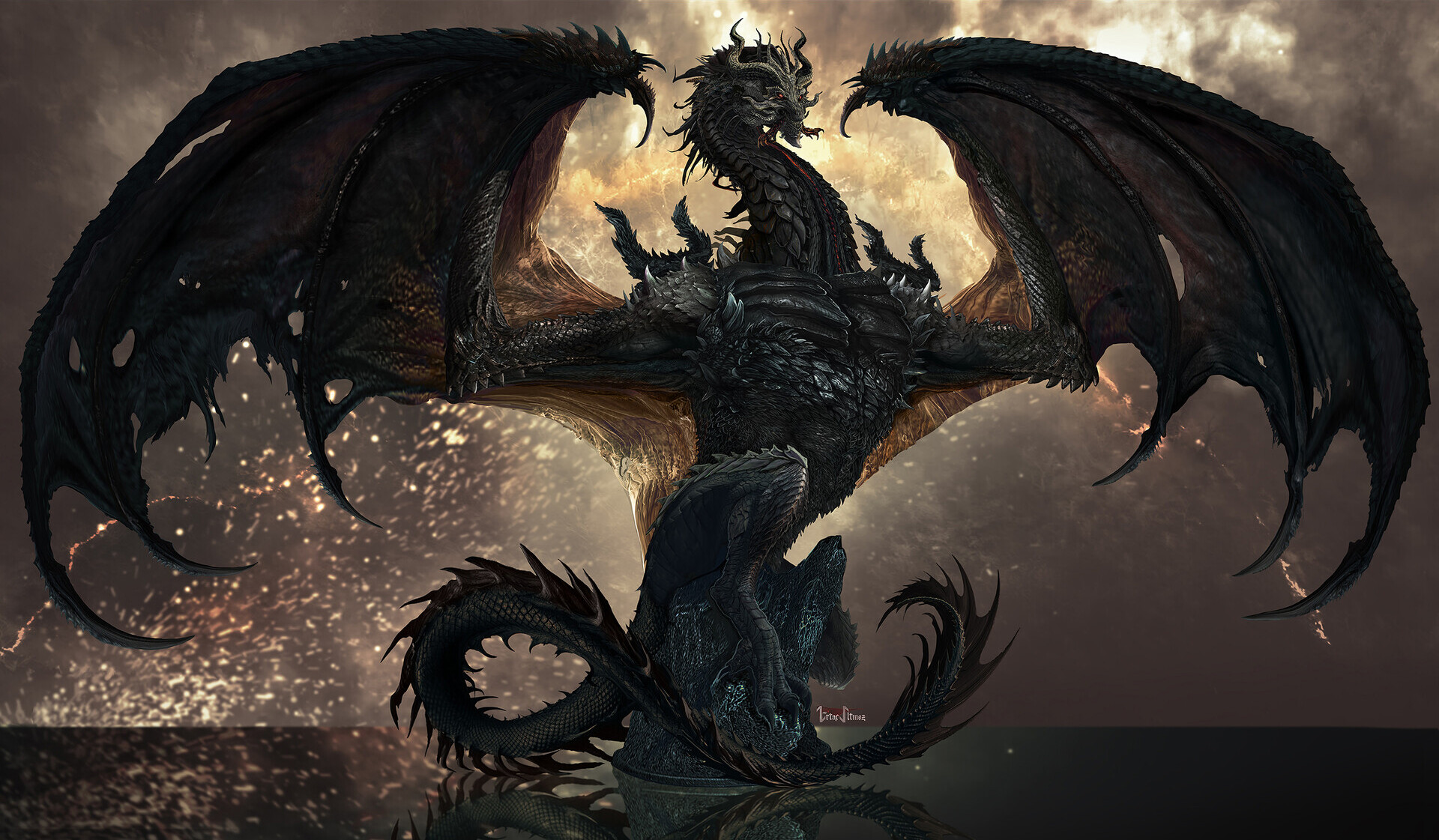black three headed dragon