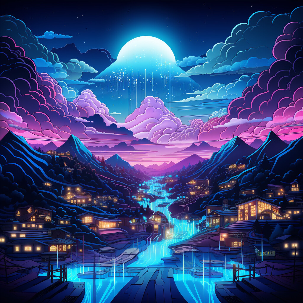 ArtStation - Landscape neon style artwork
