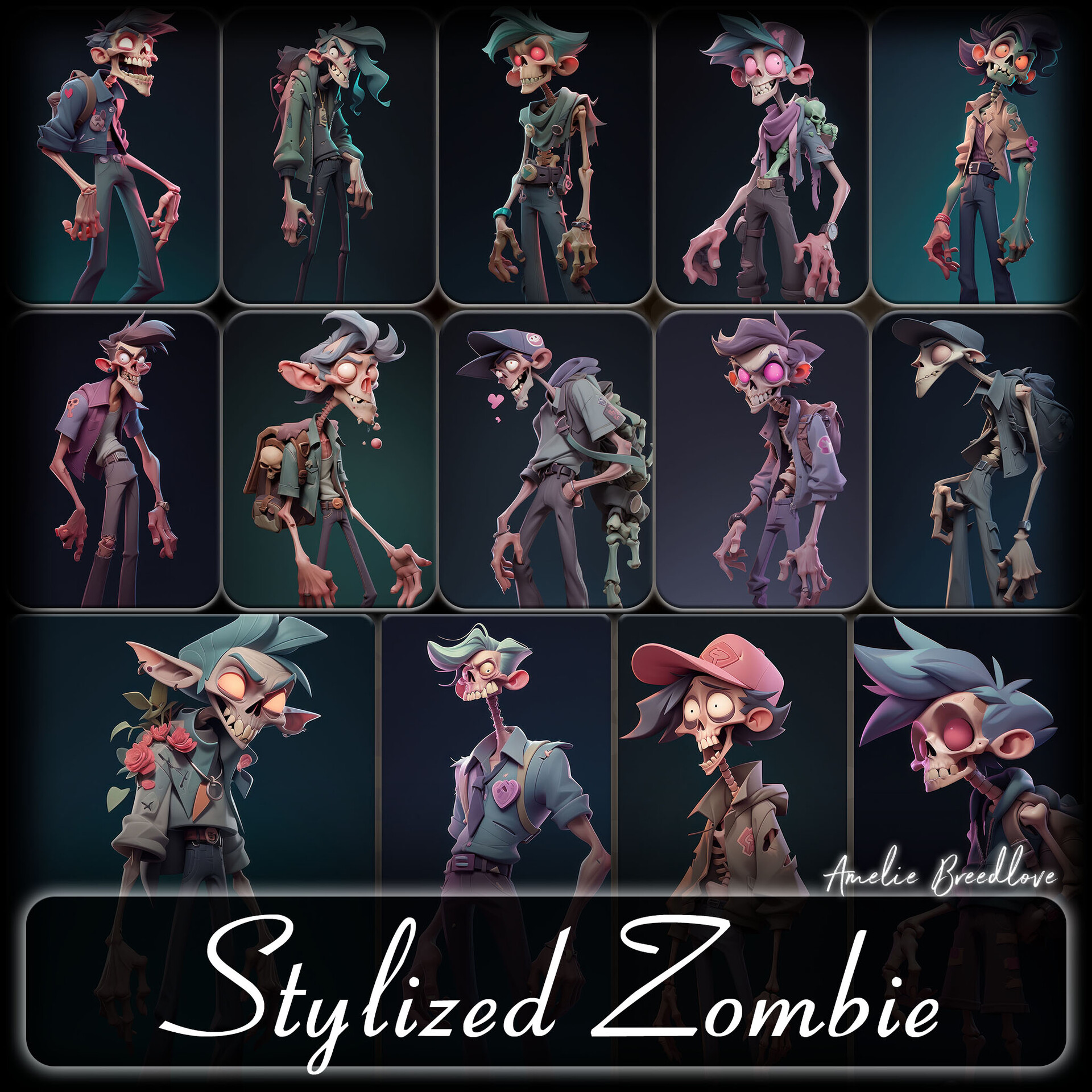 Amelie Breedlove - 200 Stylized Zombie Reference Pack | 4K | v.13