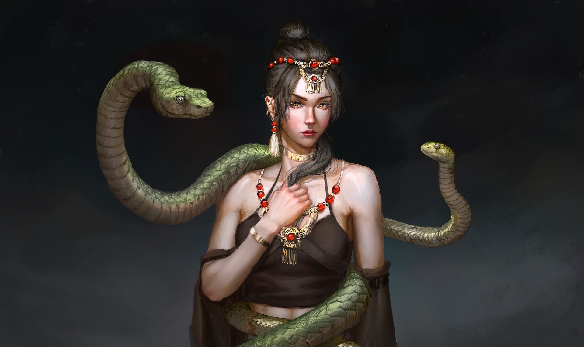 ArtStation - Girl and snakes