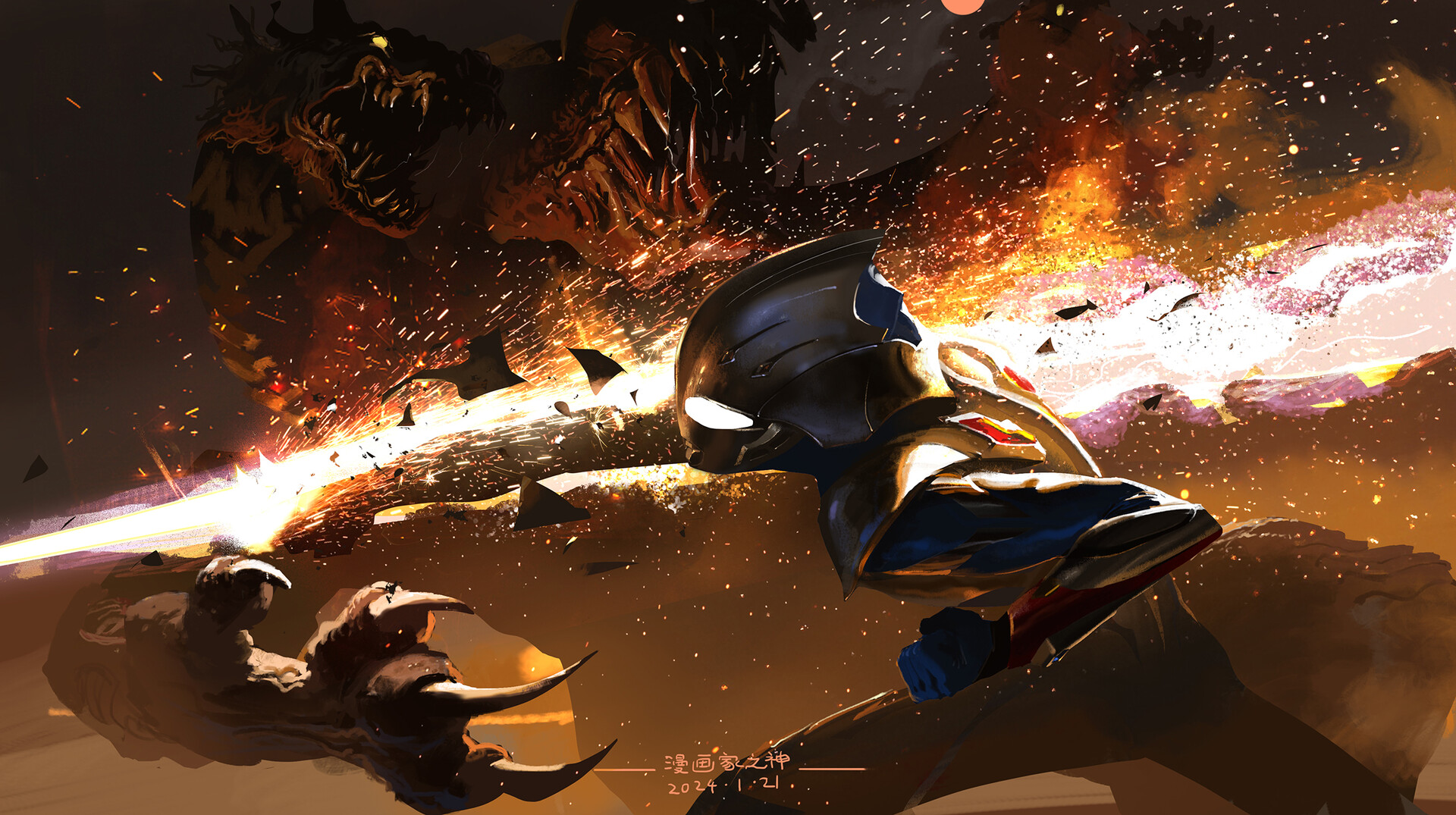 ArtStation - Ultraman Nexus vs Galberos