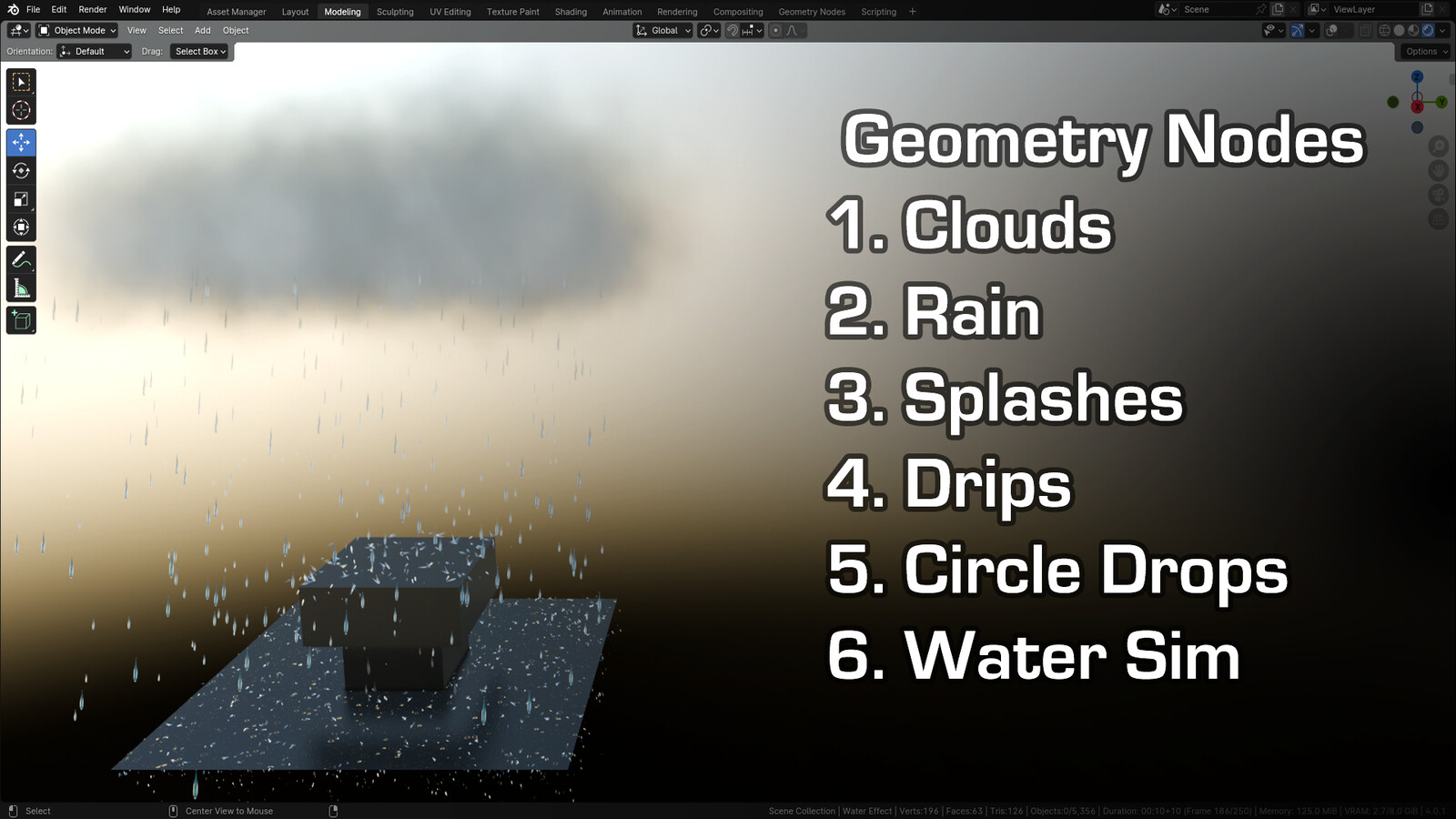 3D Tudor - Blender 4 Procedural Rain Geometry Node Pack
