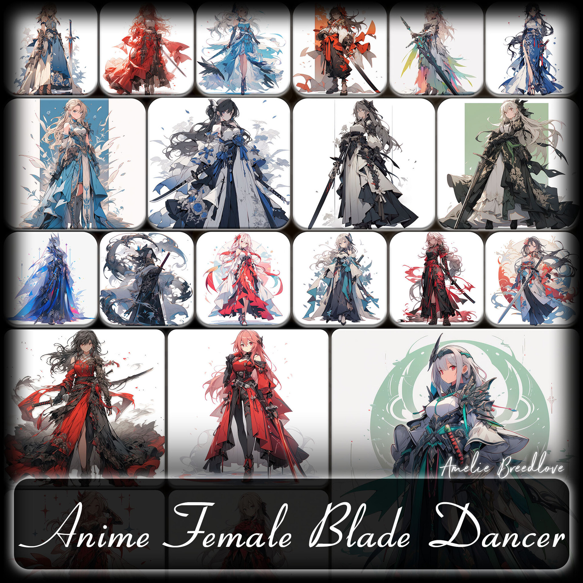 Amelie Anime - 200 Anime Female Blade Dancer (Full Body) Reference Pack ...