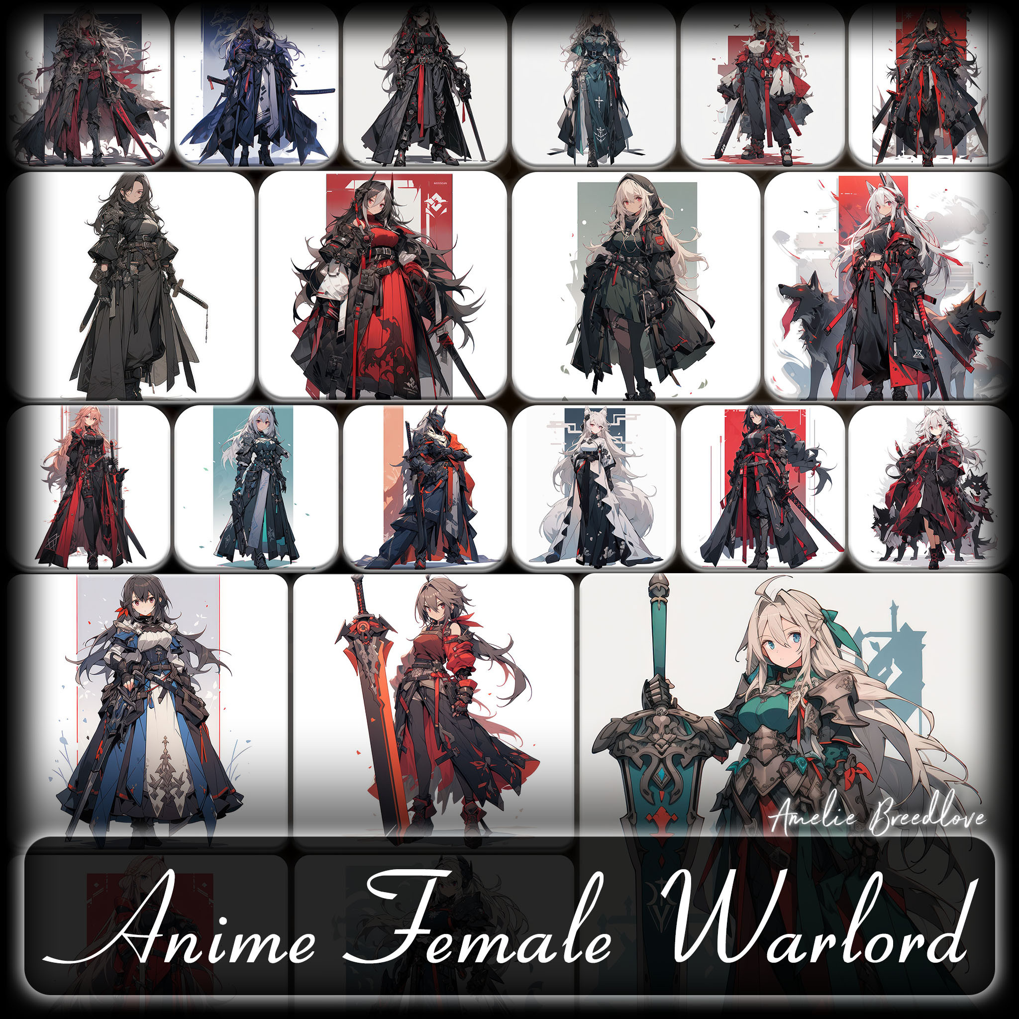 Amelie Anime - 200 Anime Female Warlord (Full Body) Reference Pack | 4K ...