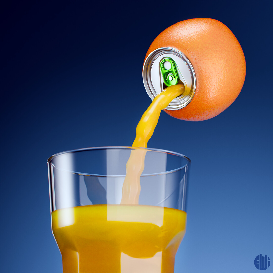 ArtStation - 3D Orange Can Pouring Juice