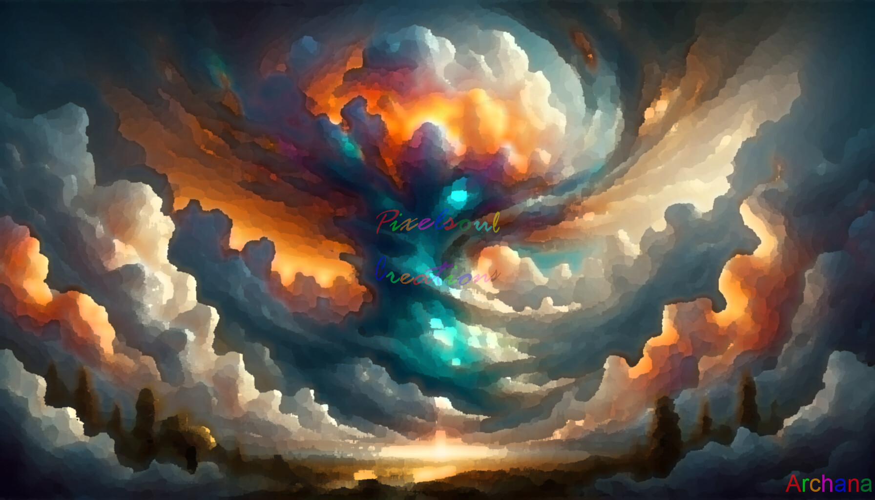 Archana - Celestial Cyclone: A Dance of Light and Shadows in the Vast Sky