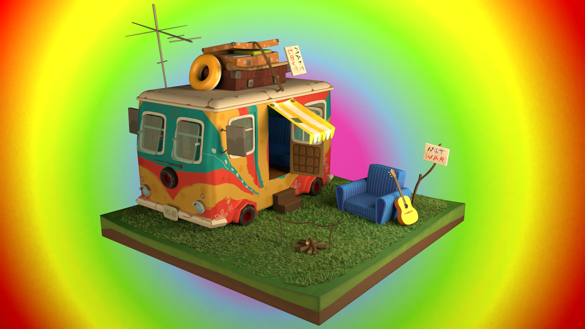 ArtStation - HIPPIE VAN DIORAMA