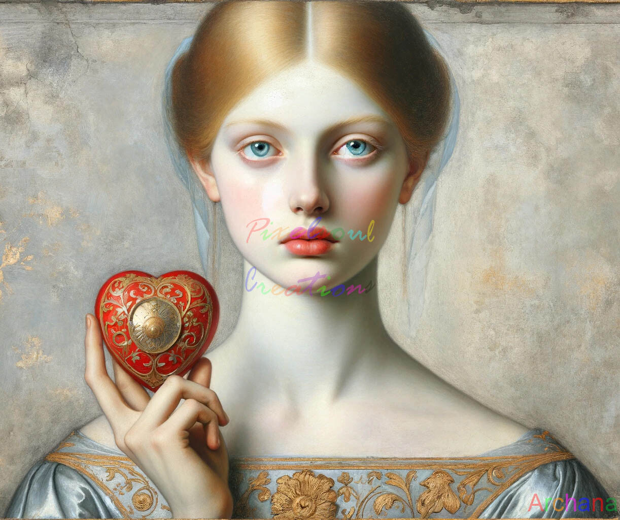 Archana - Serene Reverie: A Renaissance Portrait with an Ornate Heart