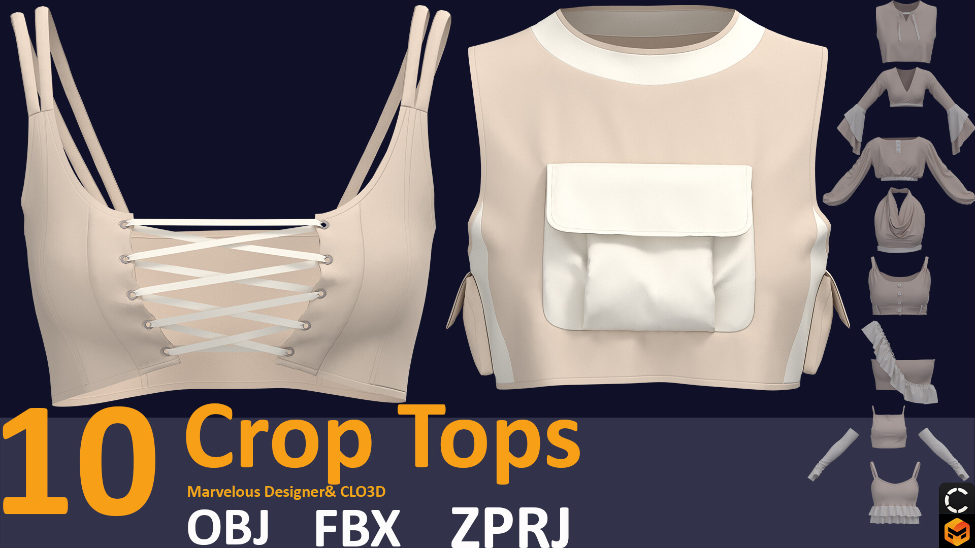 ArtStation - 10 basic women's Crop top (VOL.04) Zprj, Fbx, Obj