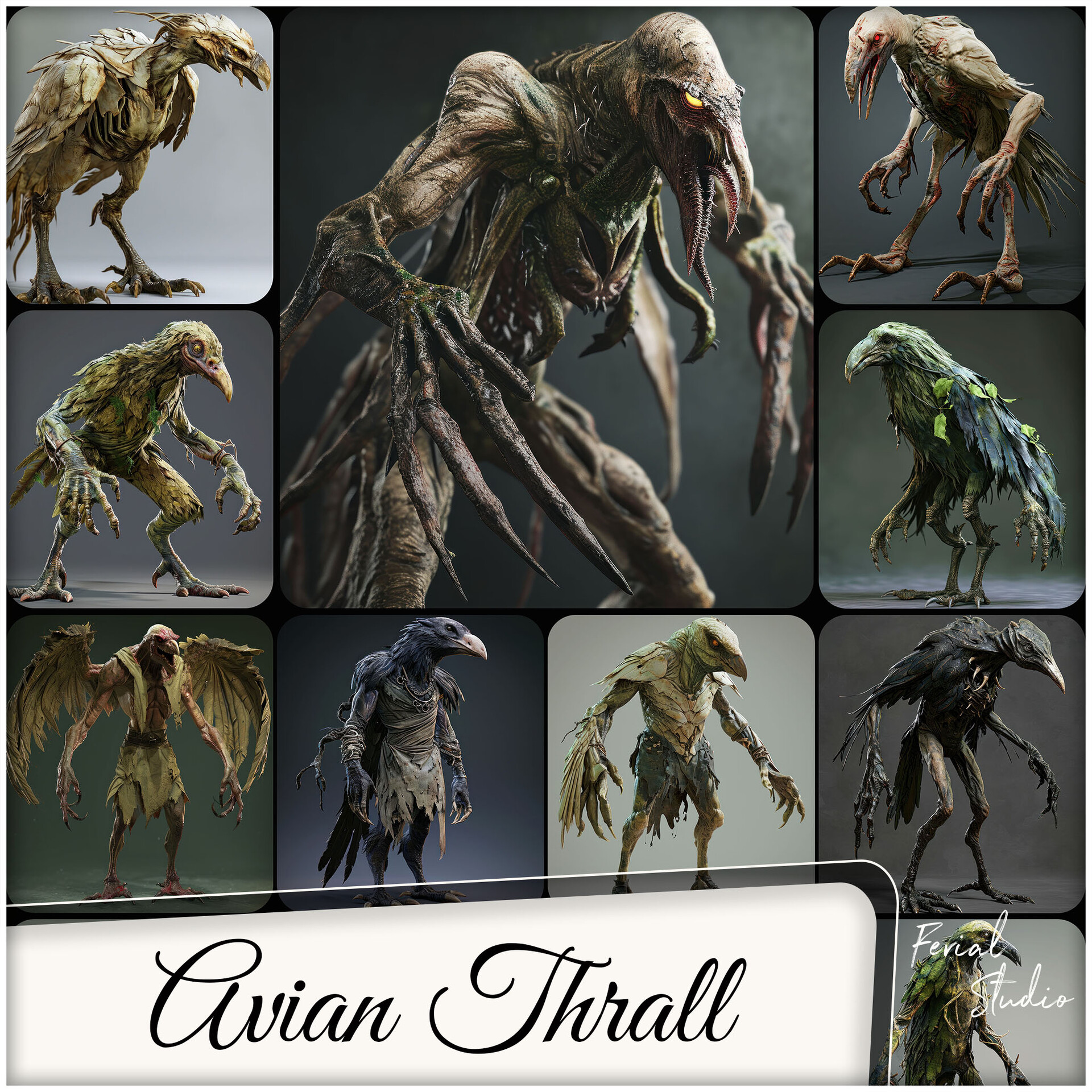 Ferial Studio - 🔹220 Avian Thrall Character Reference Image Pack v.7 |4K|