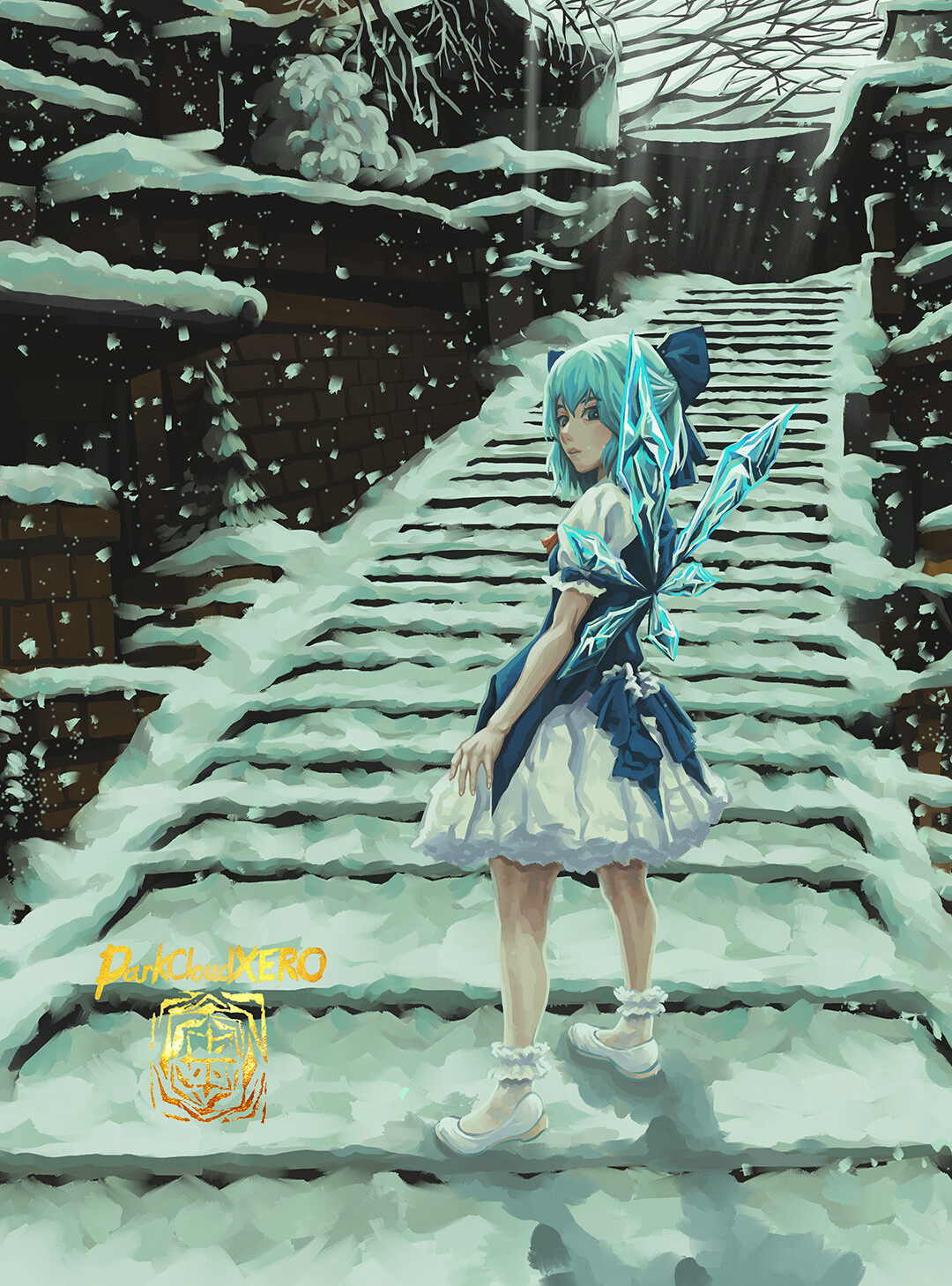 Cirno Snowy Steps by Nube Obscura : r/ImaginaryWinterscapes