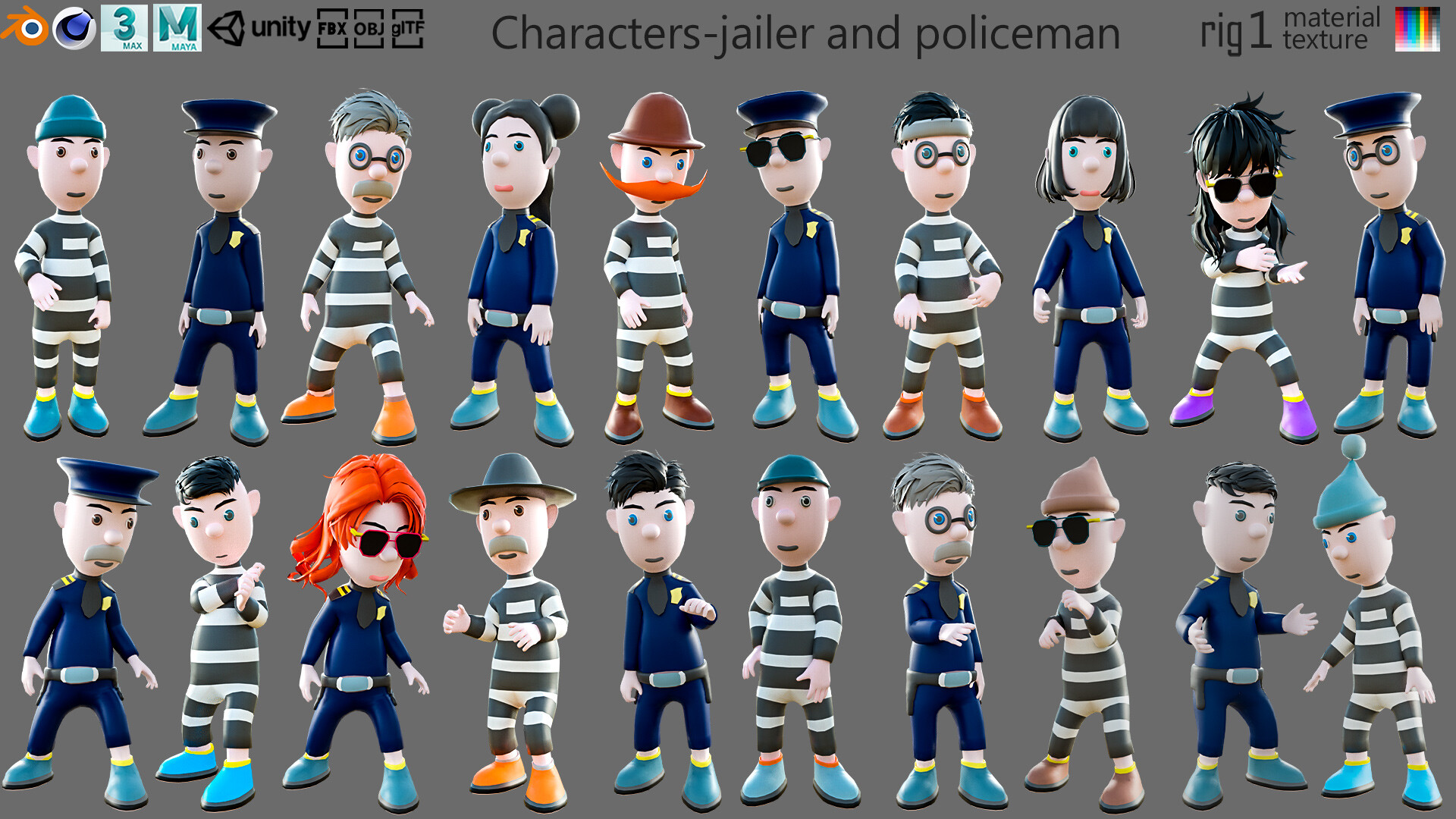 ArtStation - Cartoon characters-jailer and policeman