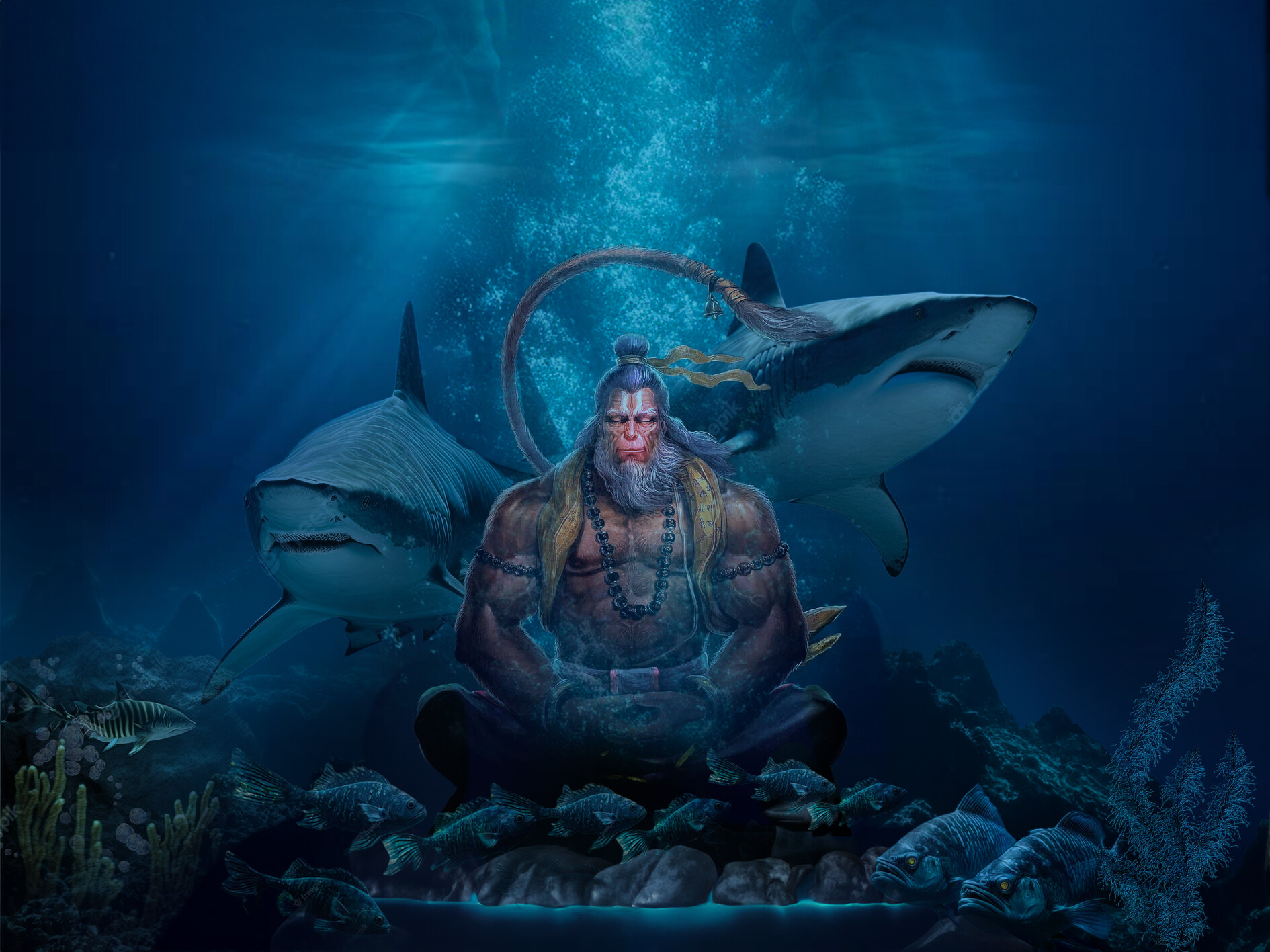 ArtStation - Hanuman ji under water Matte painting