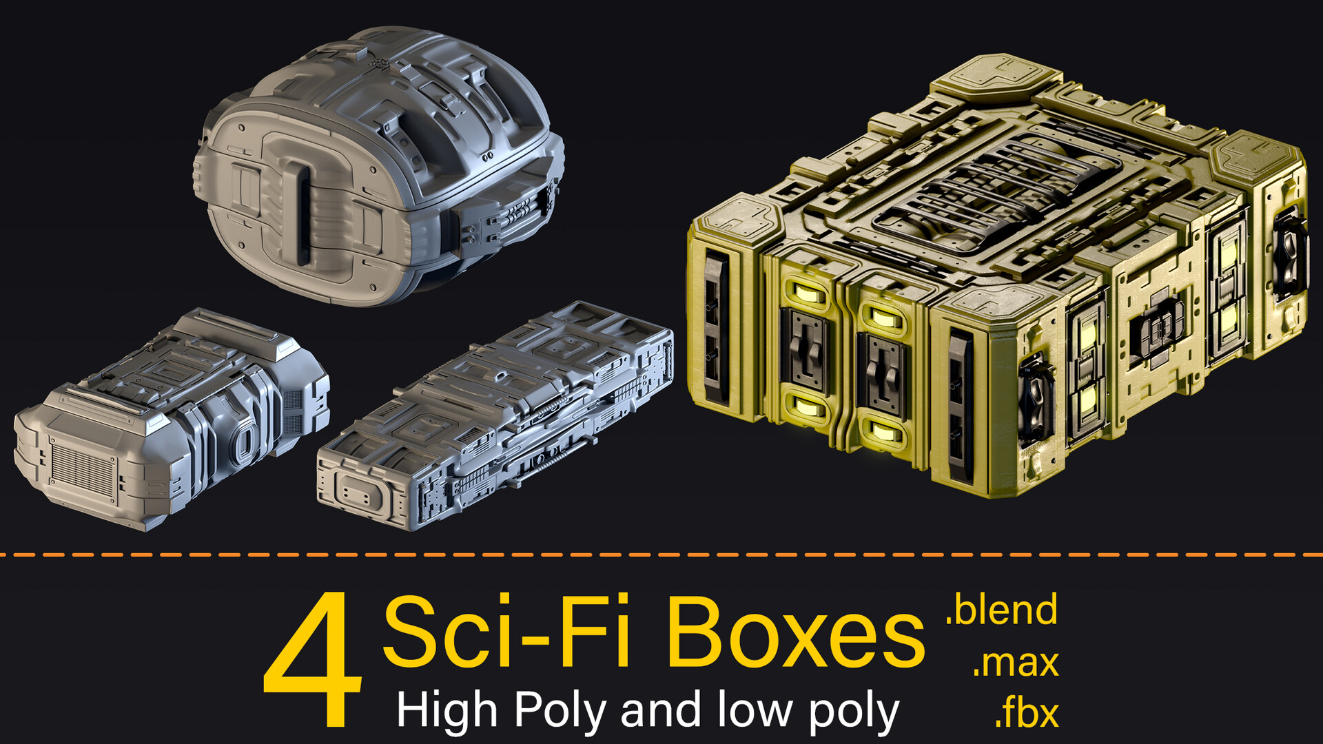 ArtStation - 4 Sci-Fi Boxes- Low poly and high poly
