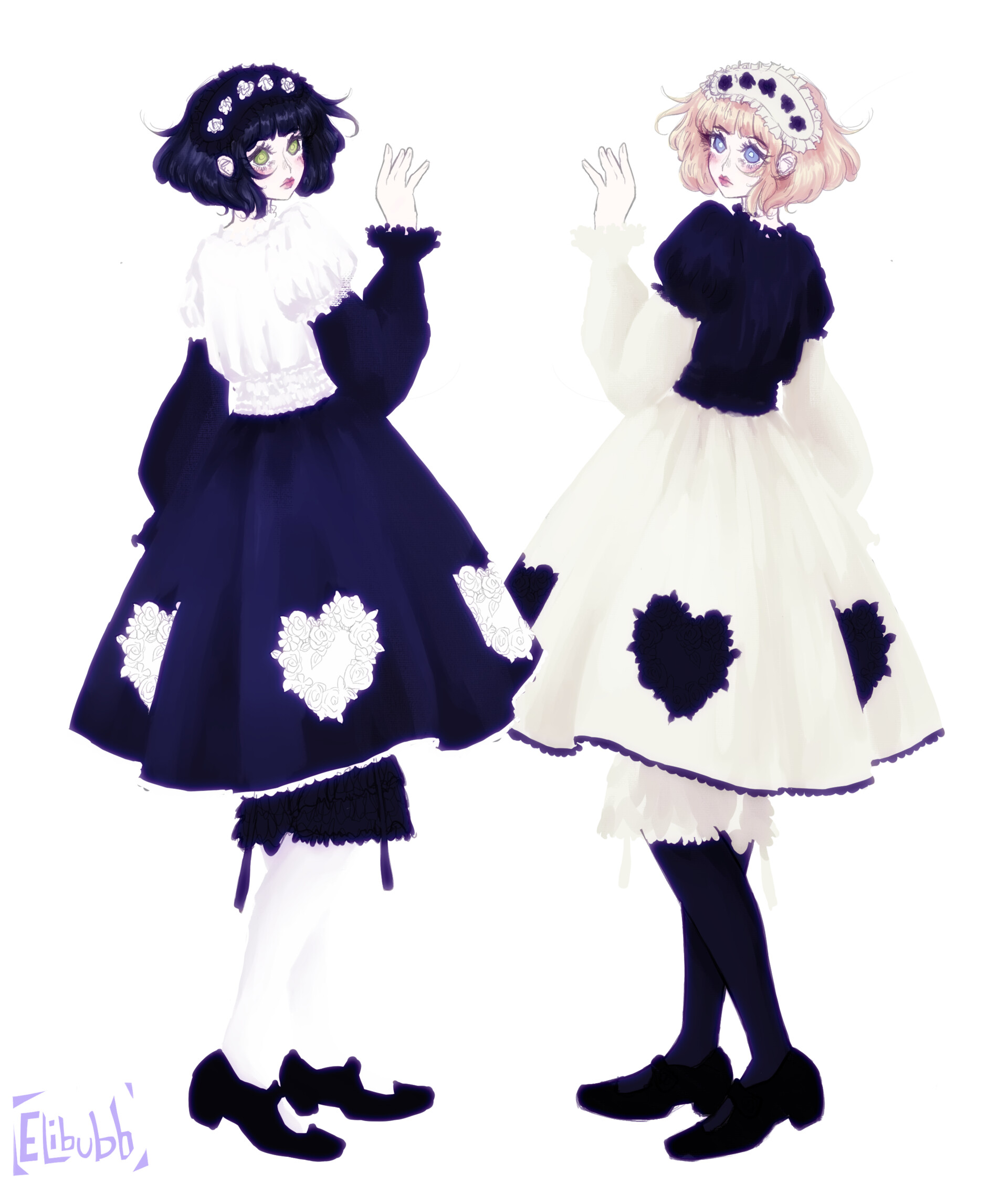 ArtStation - Heart Print Dress Twins